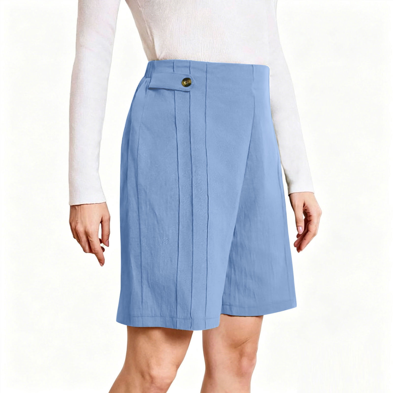 Casual Shorts For Women Pleated Solid Pull On City Walk Utility Summer ...