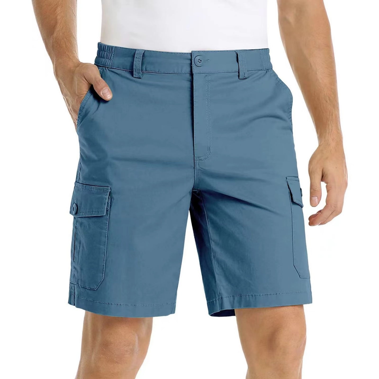 Casual Shorts Men, Men's Multi Pocket Elastic Waist Button Zipper ...