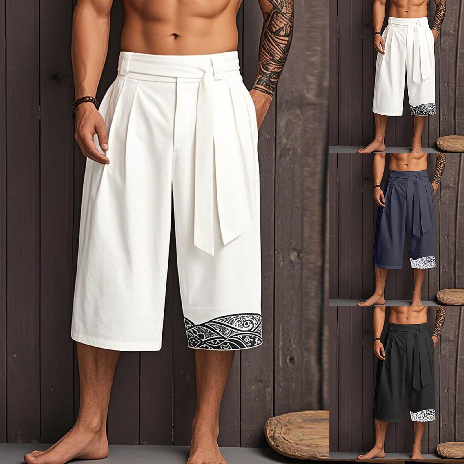 Casual Shorts Men Summer Japanese Linen Trousers Retro Plus Size ...