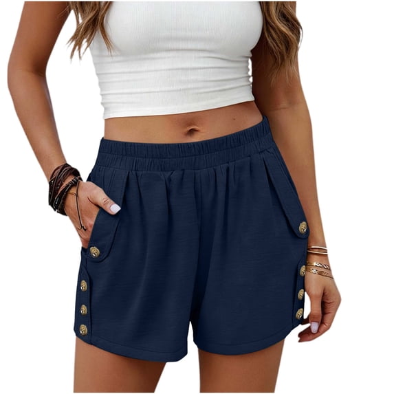 Casual Shorts For Women Pull On Drawstring Button Front Pocketed Market ...