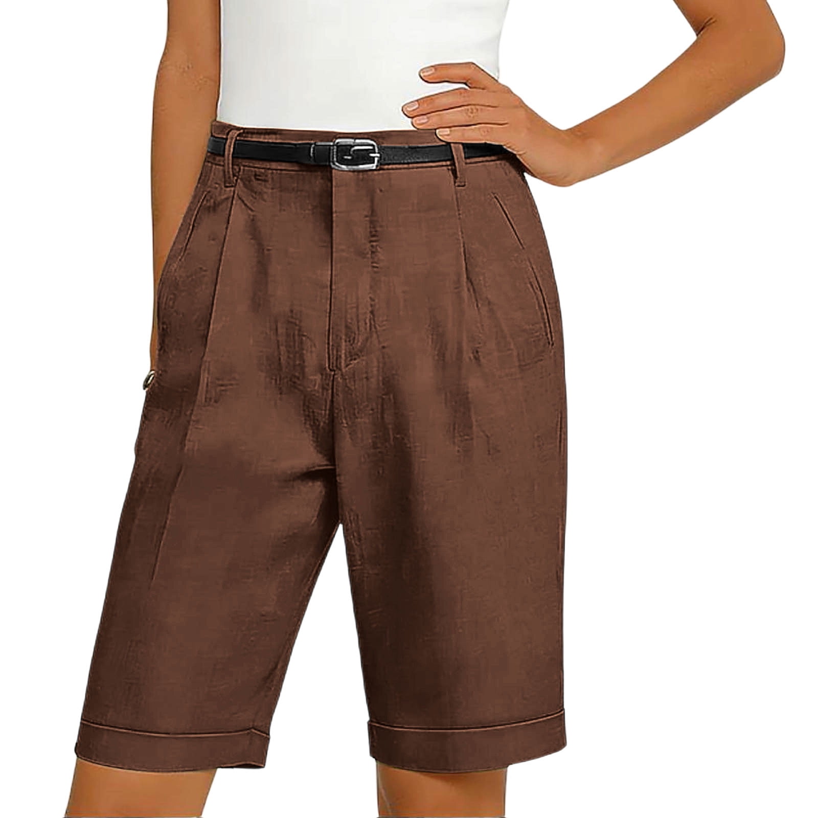 Casual Shorts For Women Solid Pull On High Waisted Pocketed Road Trip ...