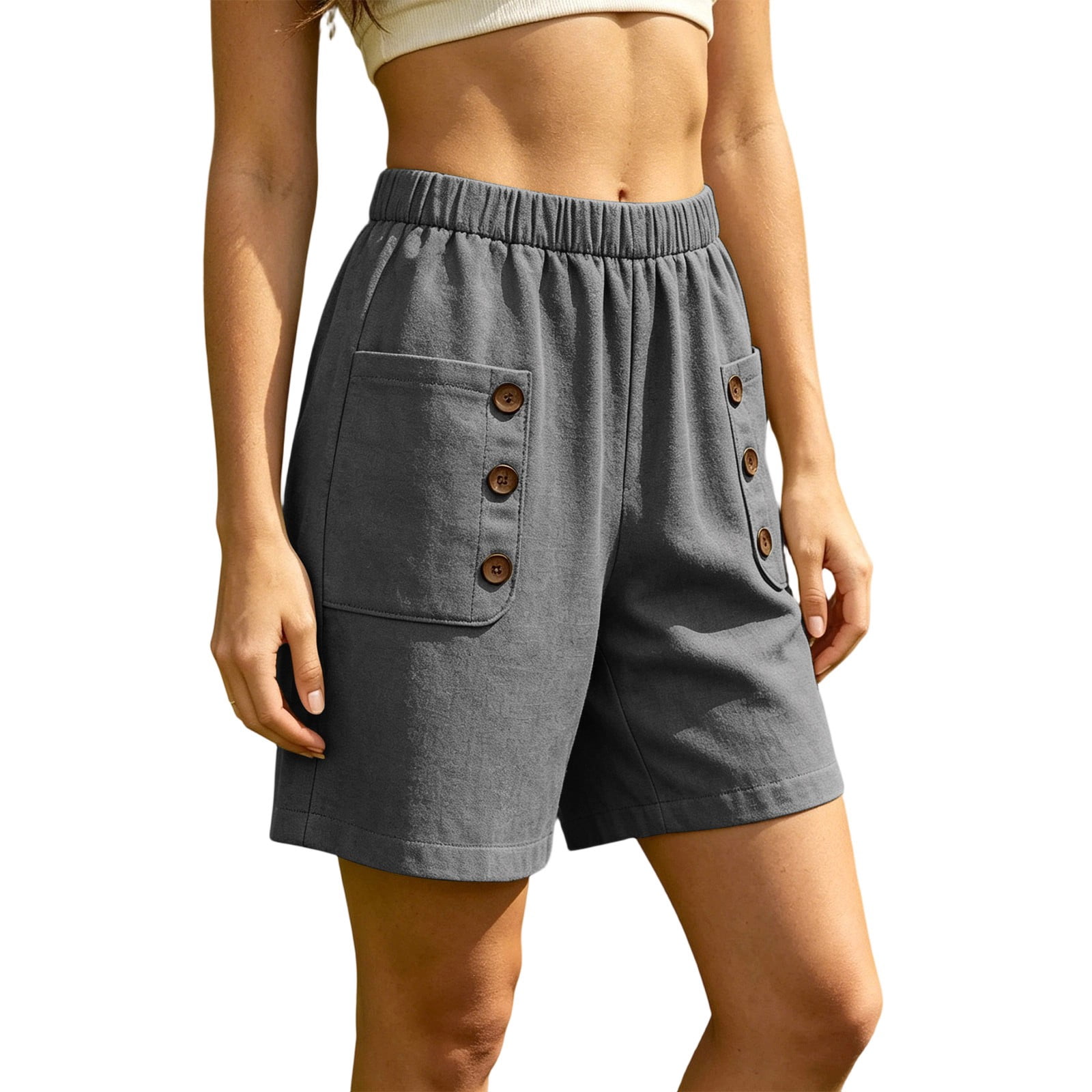 Casual Shorts For Women Wide Leg High Waisted Button Front Pocketed ...