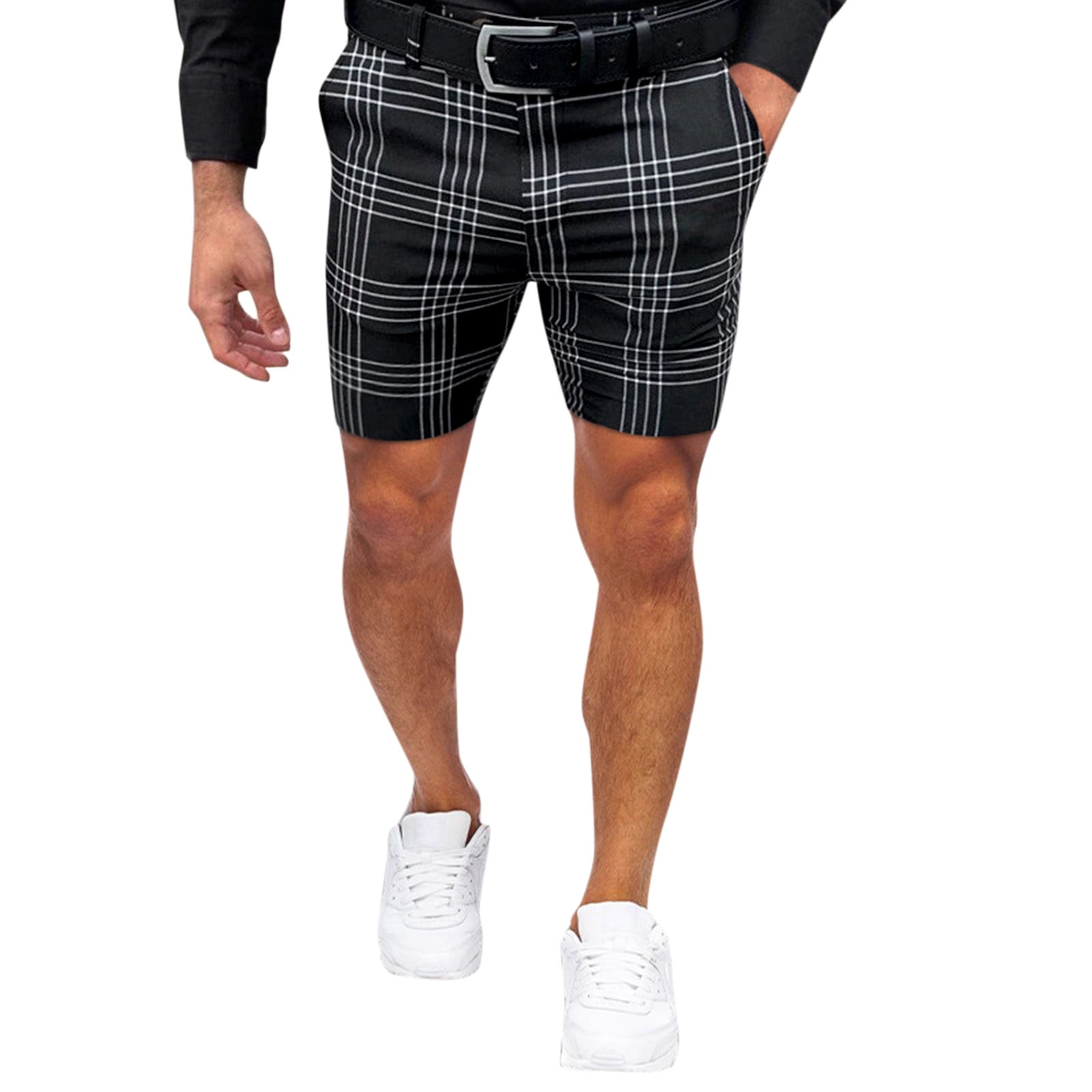 Casual Shorts for Men Male Summer Slim Plaid Printed Zipper Fly Semi ...