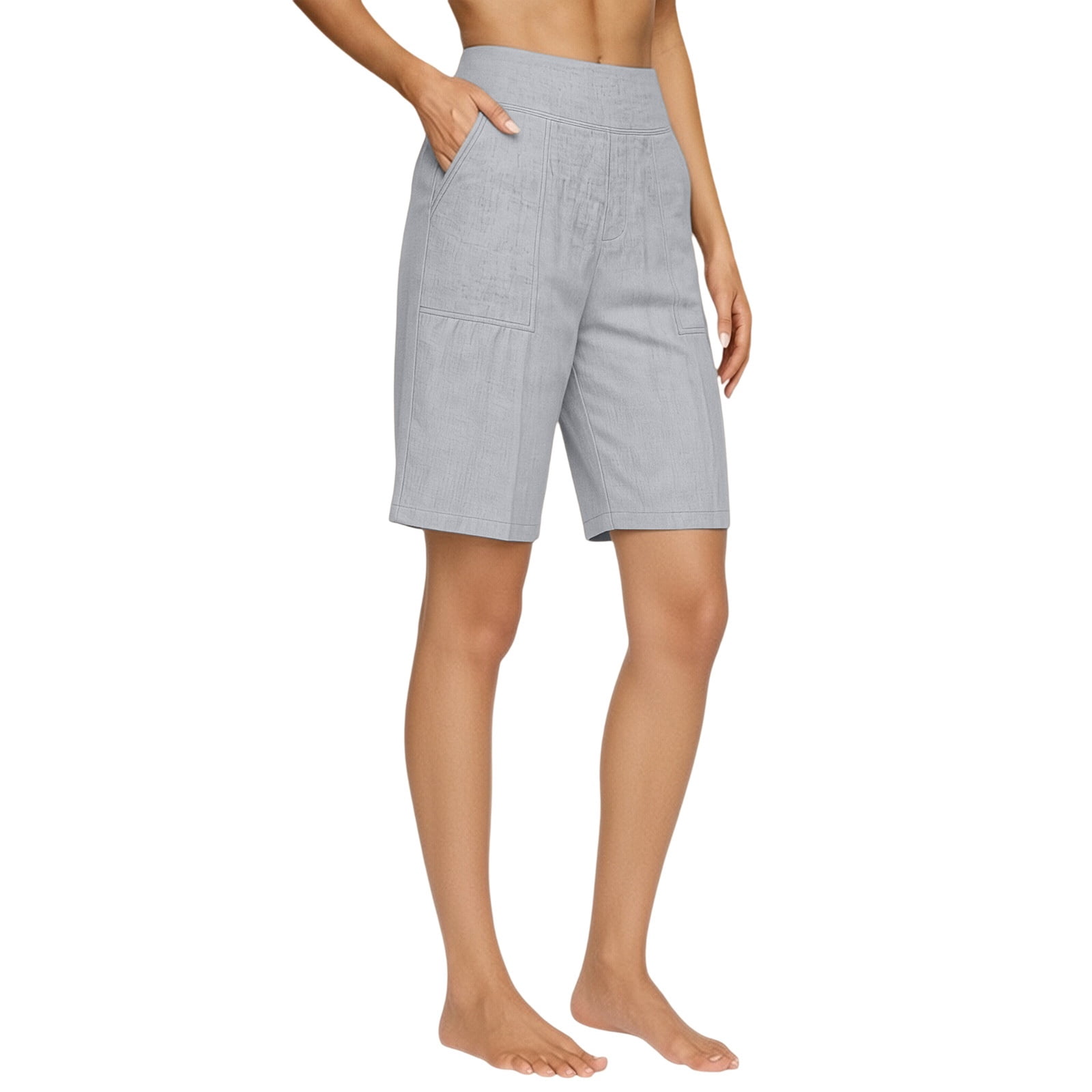Casual Shorts for Women Knee Length Loose Wide Leg Elastic Waist Short ...