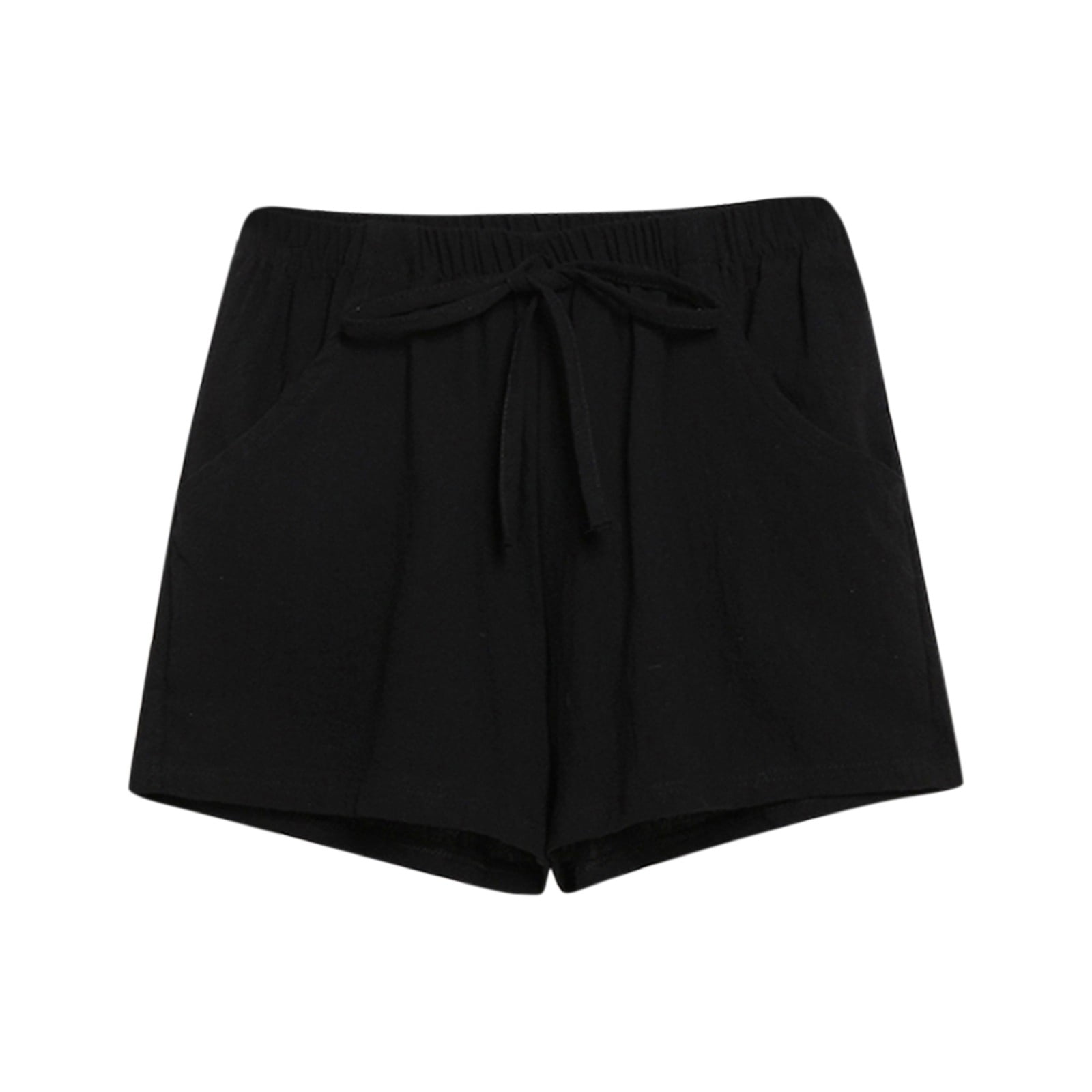 Casual Shorts For Women Solid Cotton And Linen Pocket Elastic Waist