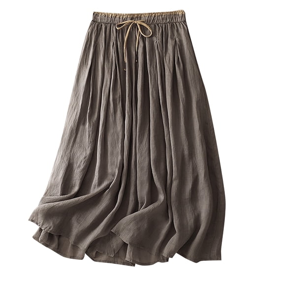 Casual Skirts Women Linen Cottagecore Draping Mid Length High Waisted ...