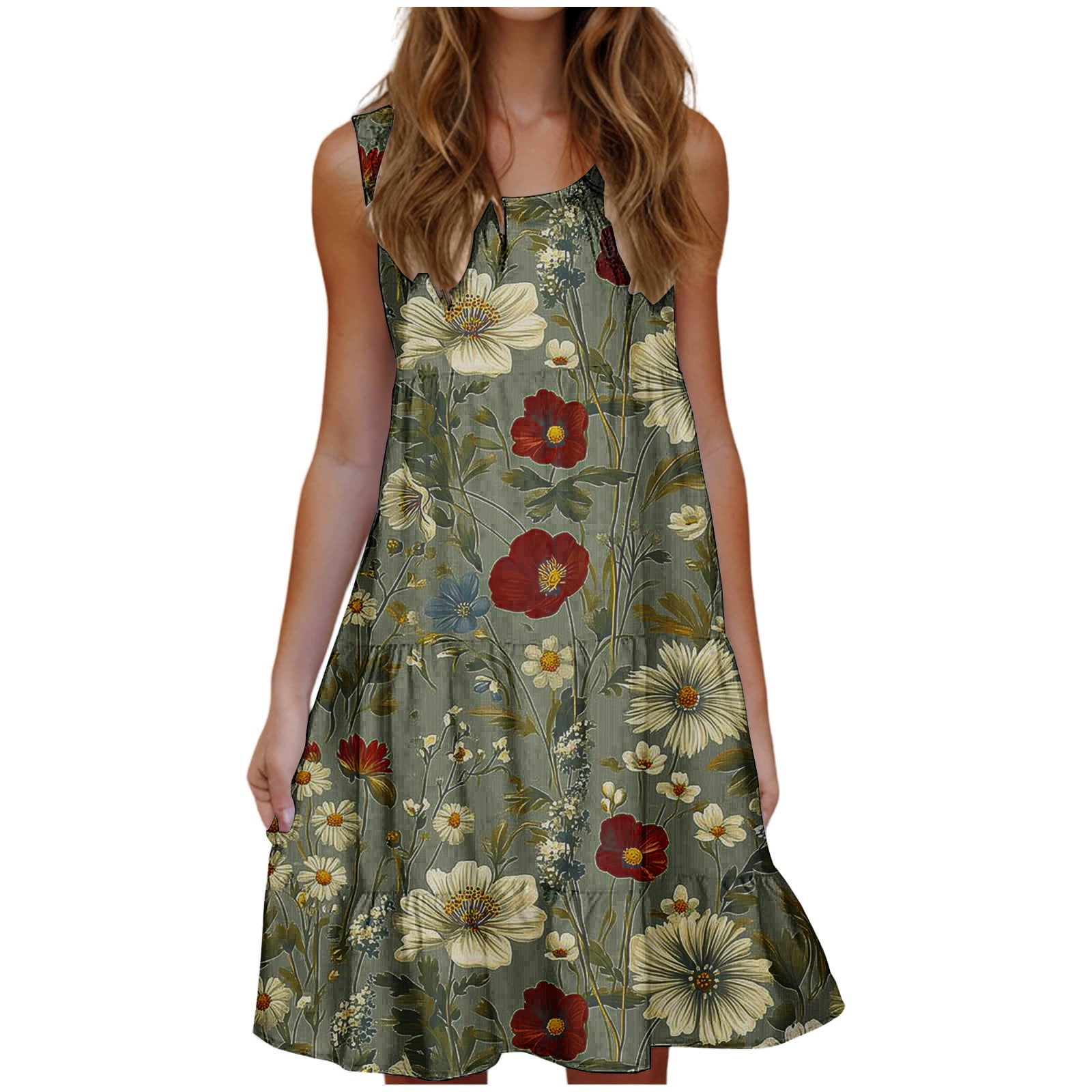 Casual Sleeveless Summer Dress for Women Beach A Line Swing Sundress ...