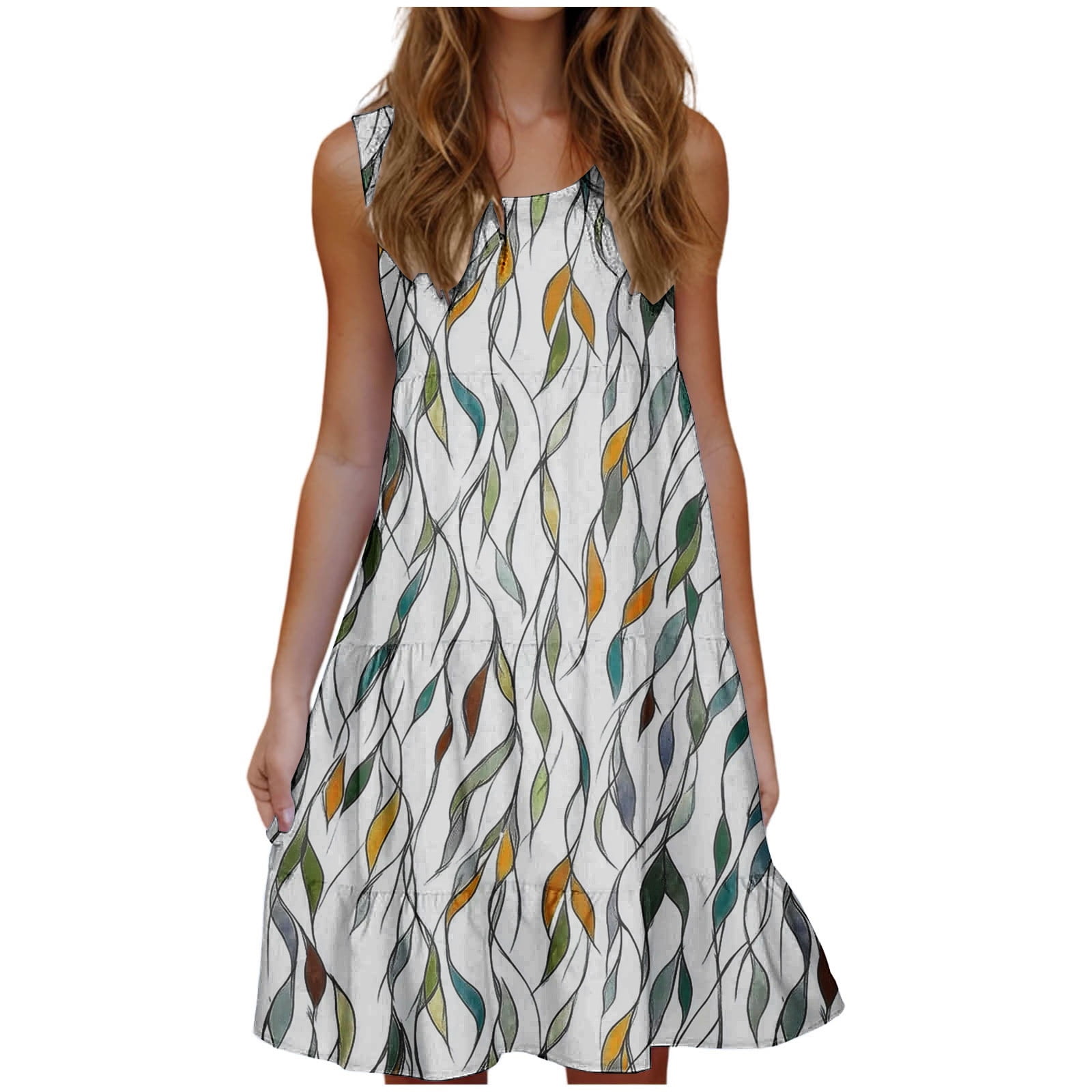 Casual Sleeveless Summer Dress for Women Beach A Line Swing Sundress ...