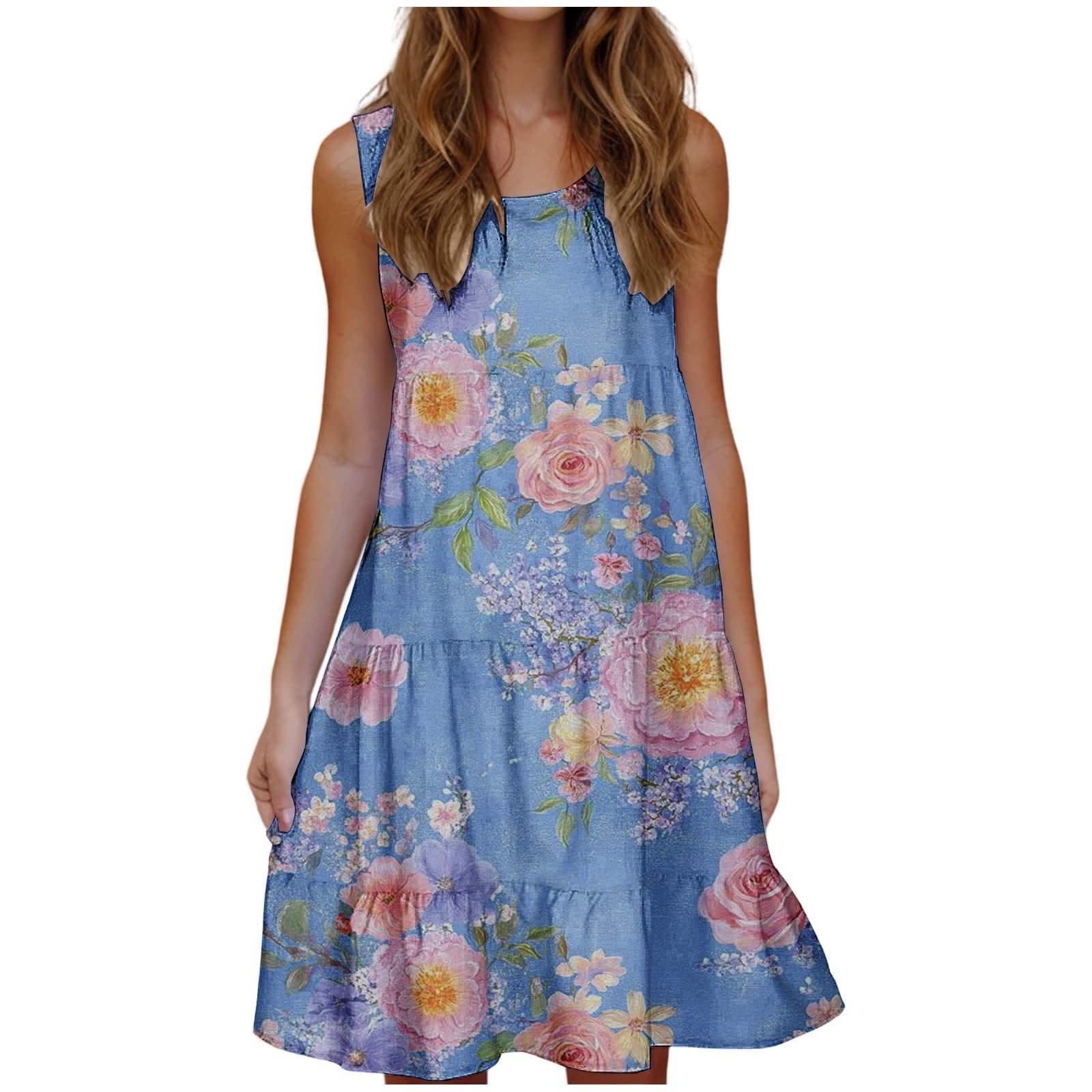 Casual Sleeveless Summer Dress for Women Beach A Line Swing Sundress ...