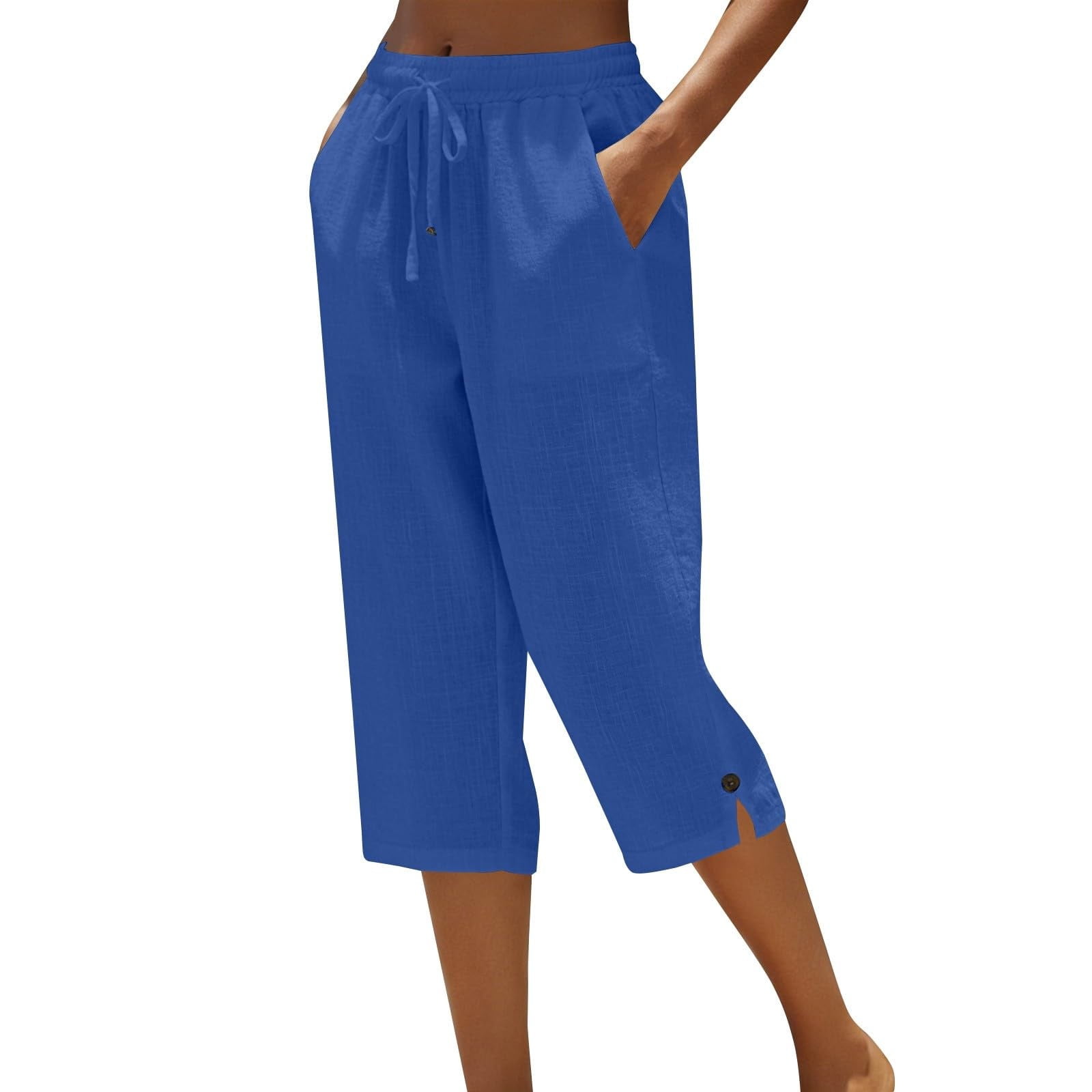 Casual Slub Cropped Pants Summer Beach Fashion Solid Soft Lightweight ...