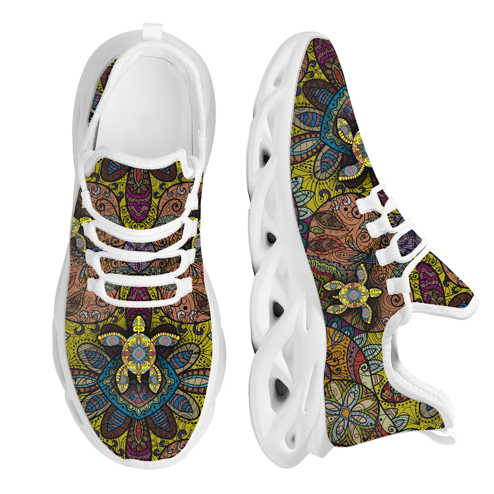 Casual Sneakers Turtle Tribal Mandala Design Ladies Mesh Shoes Lace-Up ...