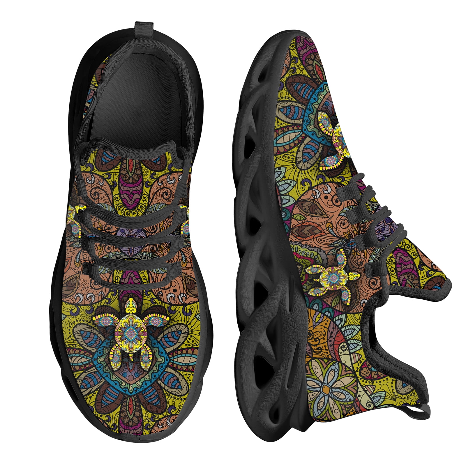 Casual Sneakers Turtle Tribal Mandala Design Ladies Mesh Shoes Lace-Up ...