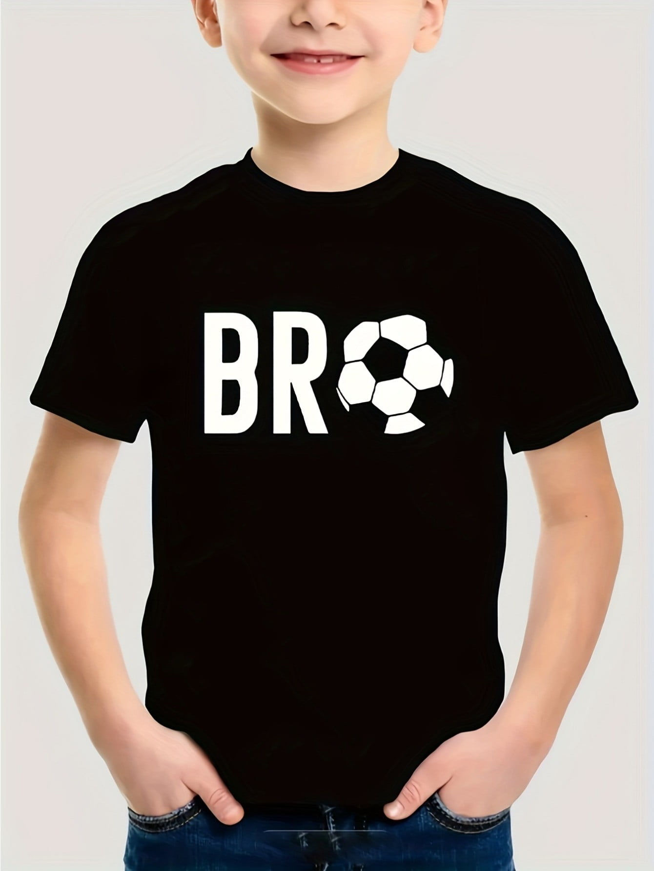 Casual Soccer-Themed T-Shirt - "BRO" Graphic with Black & White Soccer ...