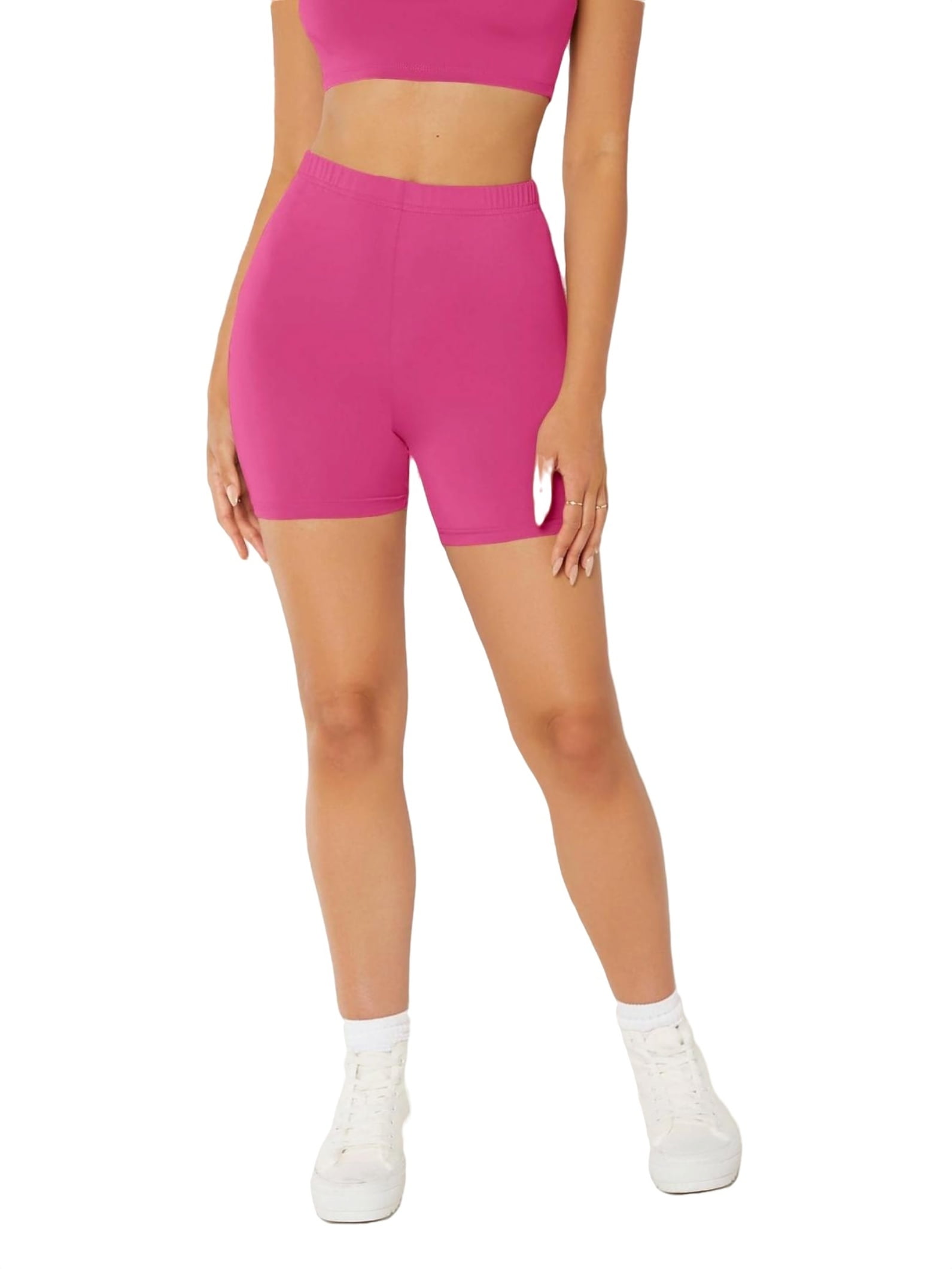 Casual Solid Biker Shorts Hot Pink Women Leggings Womens