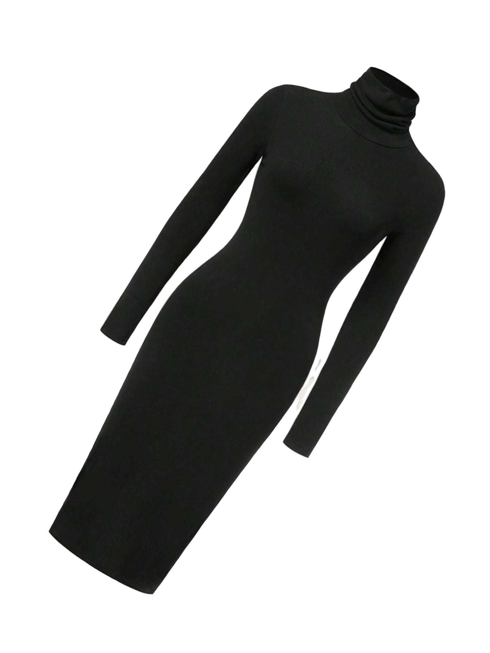 Casual Solid Bodycon High Neck Black Women Dresses