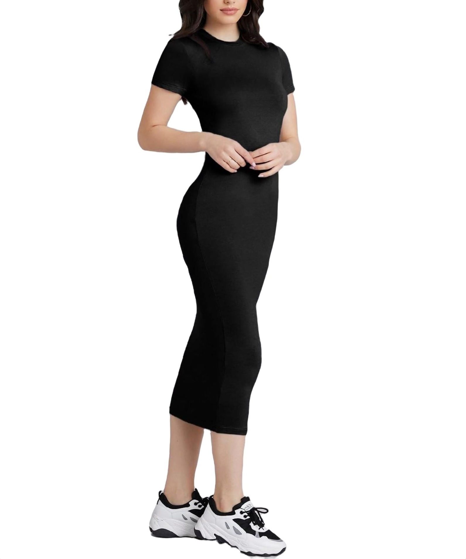 Casual Solid Bodycon Round Neck Black Women Dresses - Walmart.com