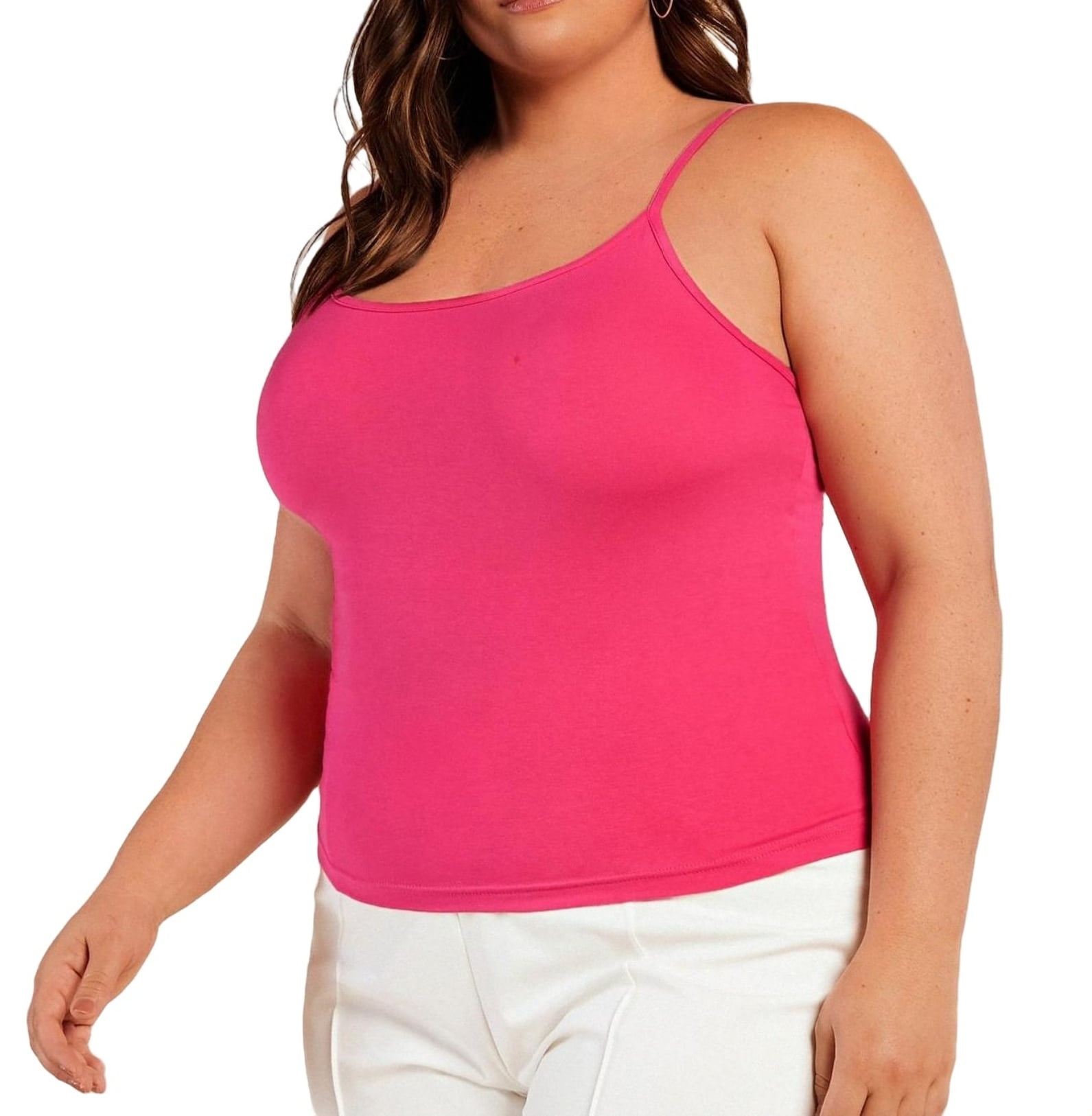 Casual Solid Cami Hot Pink Plus Size Tank Tops And Camis Womens Plus