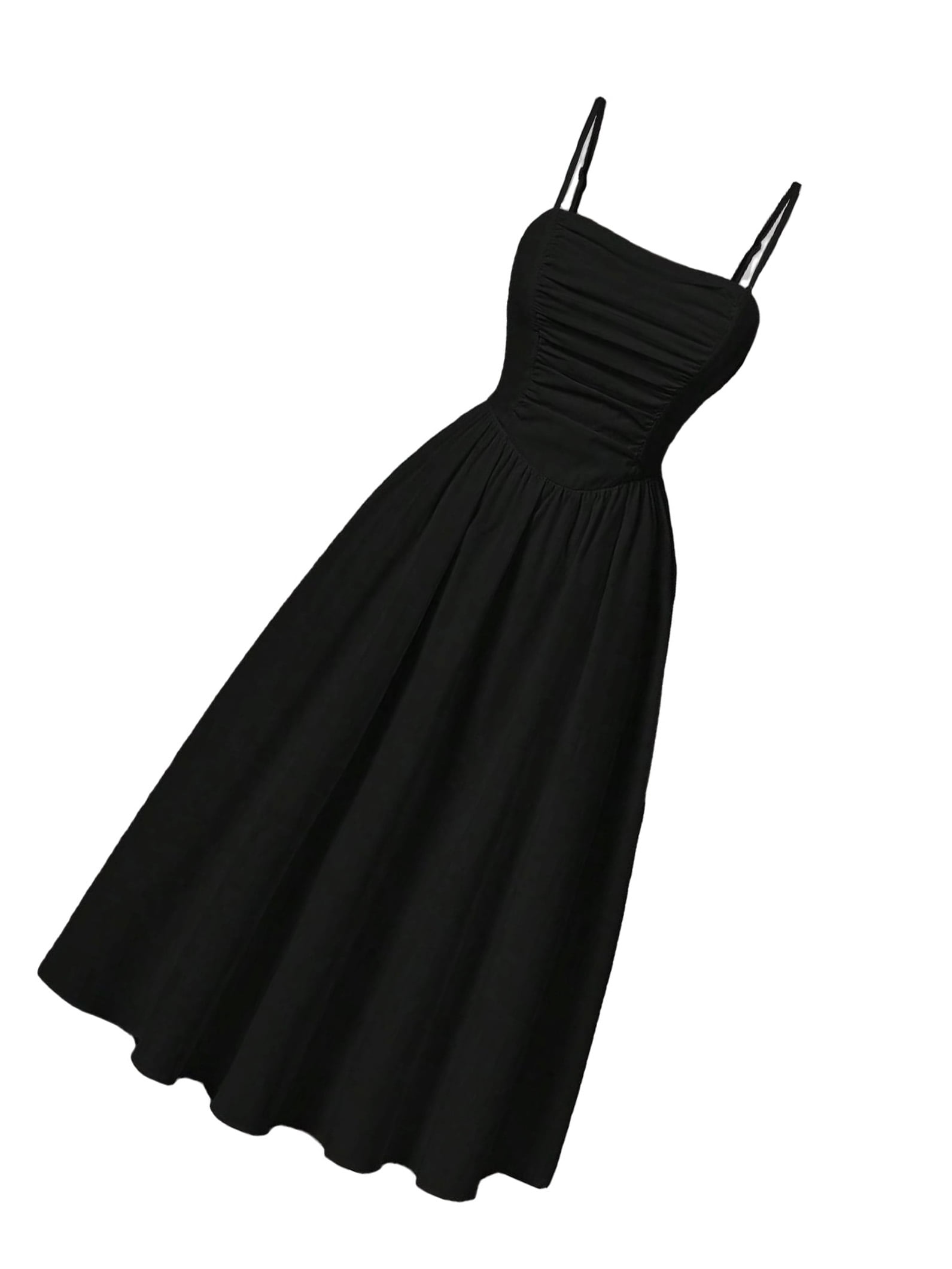 Casual Solid Cami Spaghetti Strap Black Women Dresses - Walmart.com