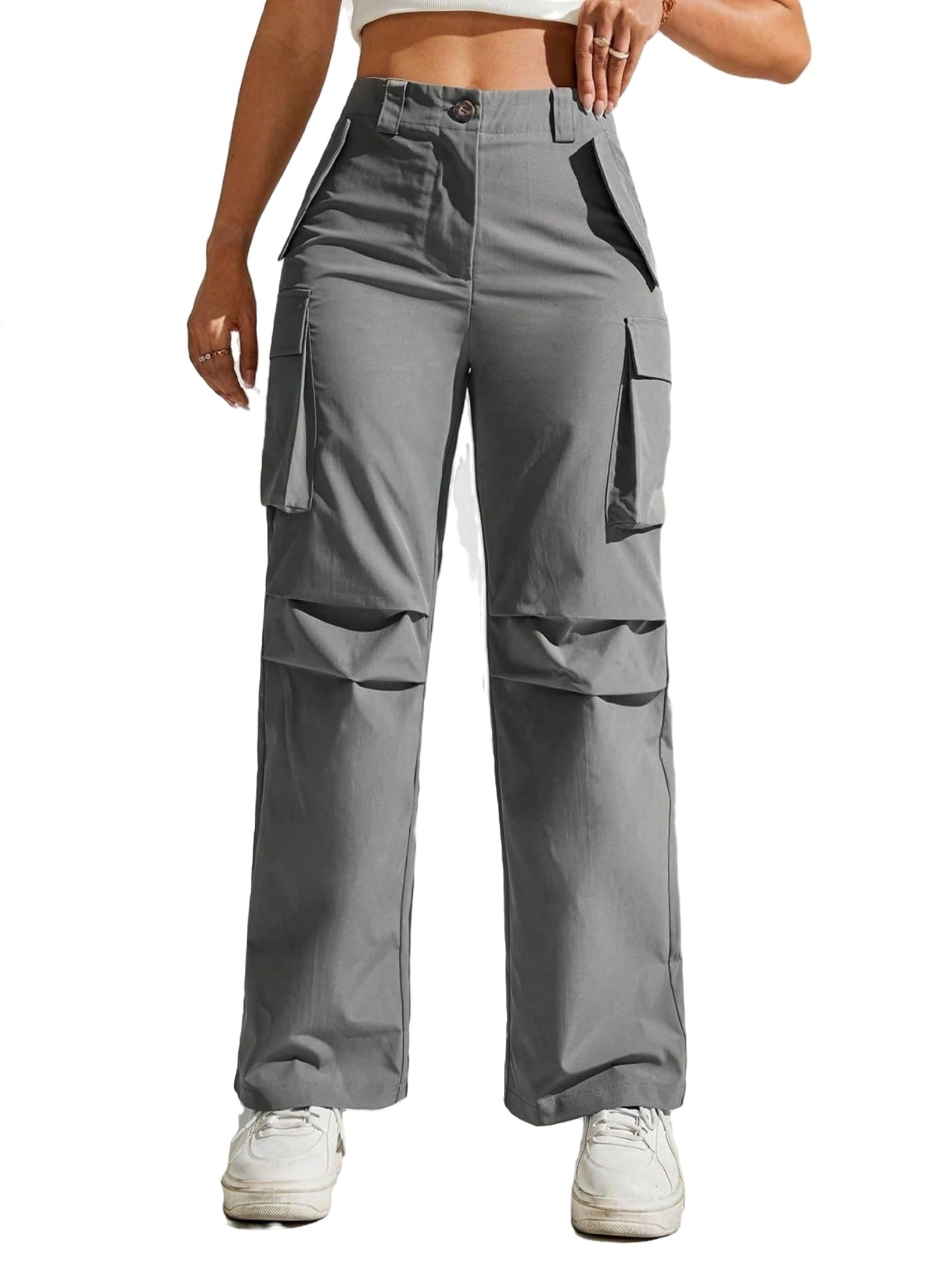 Casual Solid Cargo Pants Grey Women Pants (Women's) - Walmart.com