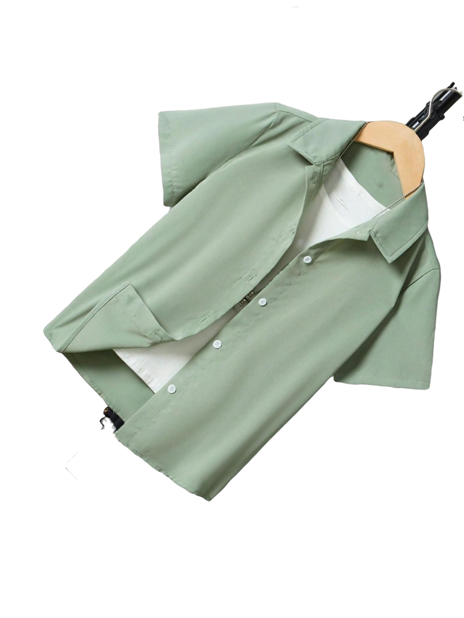 Casual Solid Collar Shirt Short Sleeve Green Tween Boys Shirts (Boy's ...