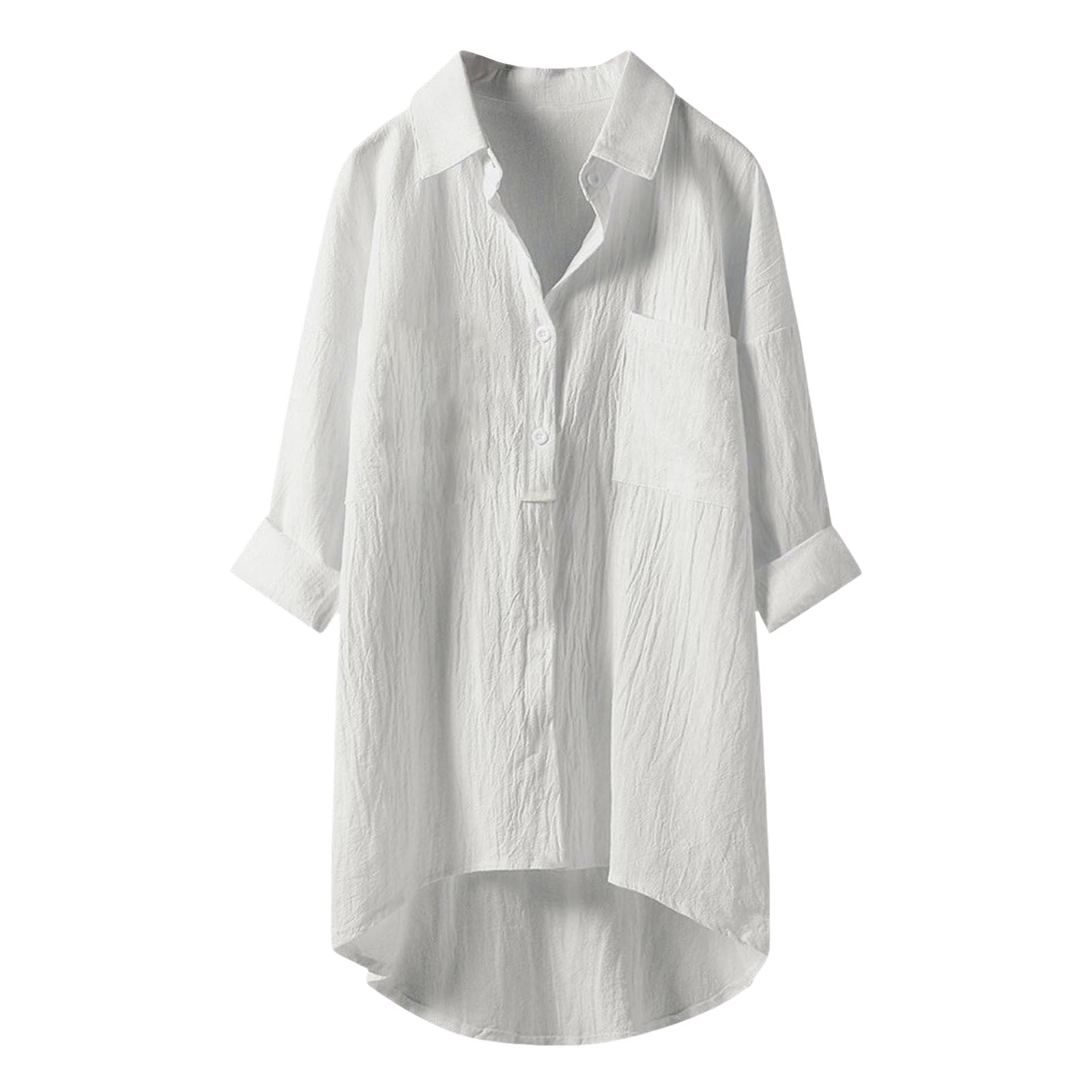 Casual Solid Color Button - Up Collared Shirt for Women - 3/4 Sleeve ...