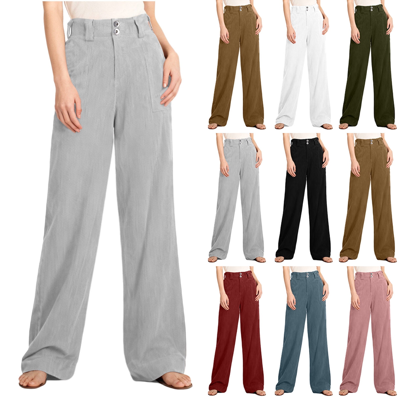 Casual Solid Color Pants with Pockets, High Waisted Trousers Slacks ...