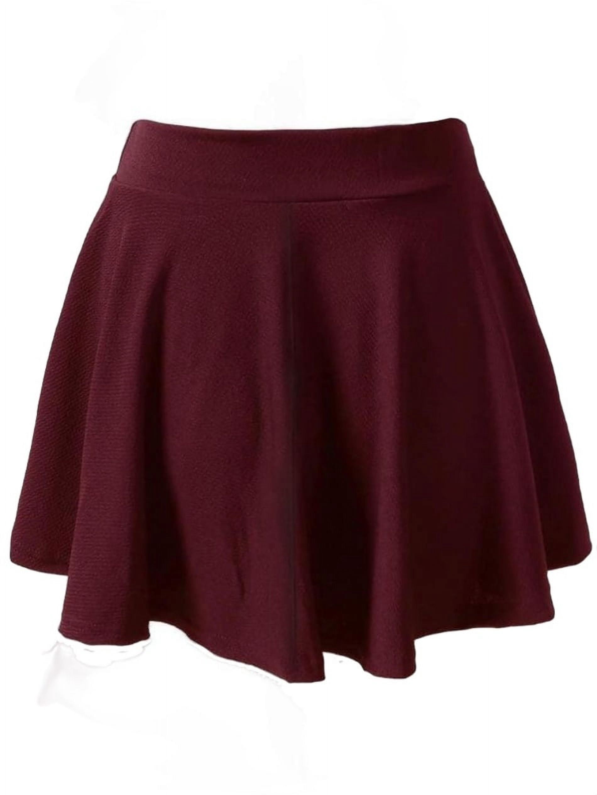 Casual Solid Flared Skirt Burgundy Plus Size Skirts - Walmart.com