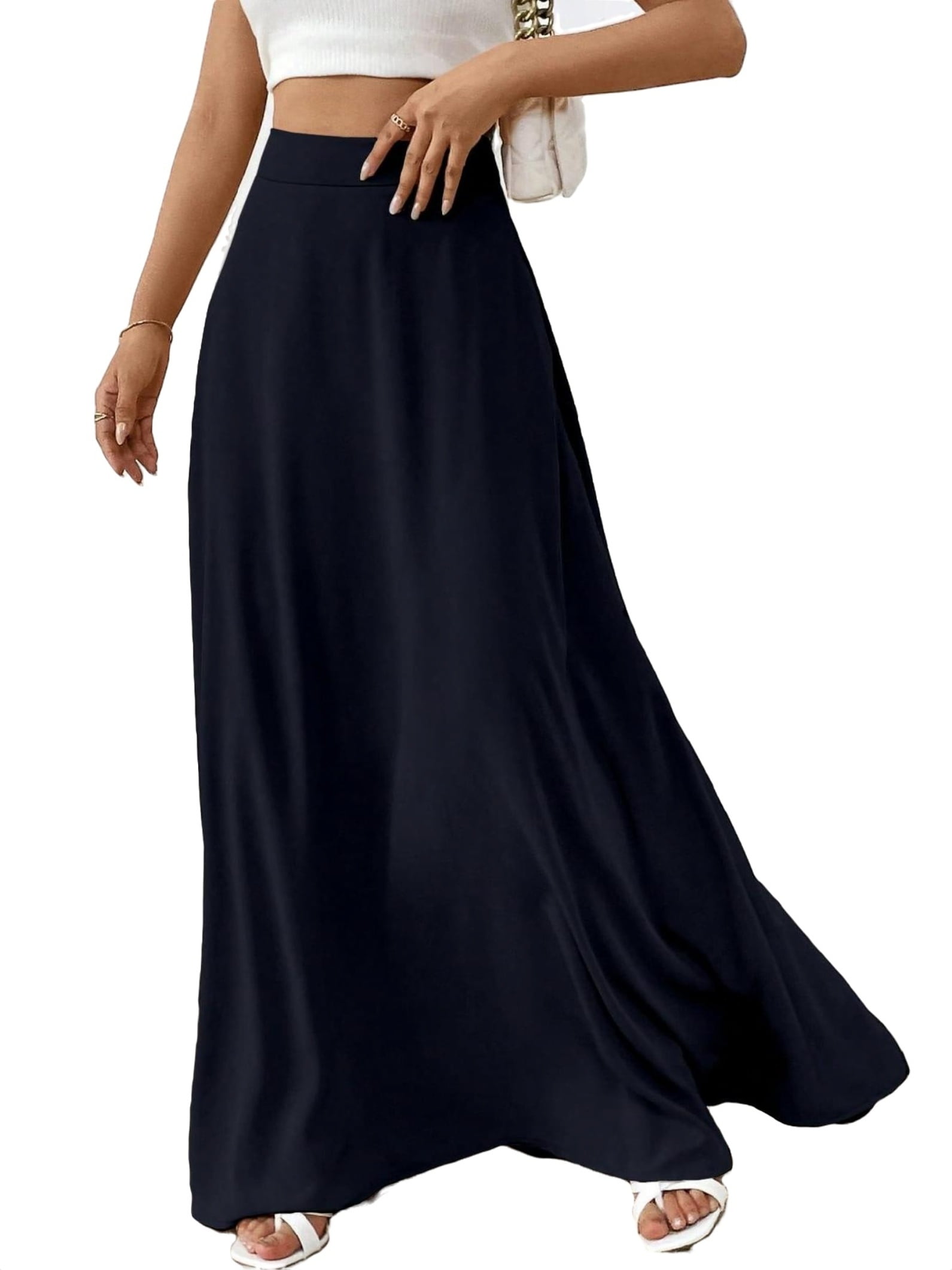 Casual Solid Flared Skirts Blue Women Skirts - Walmart.com