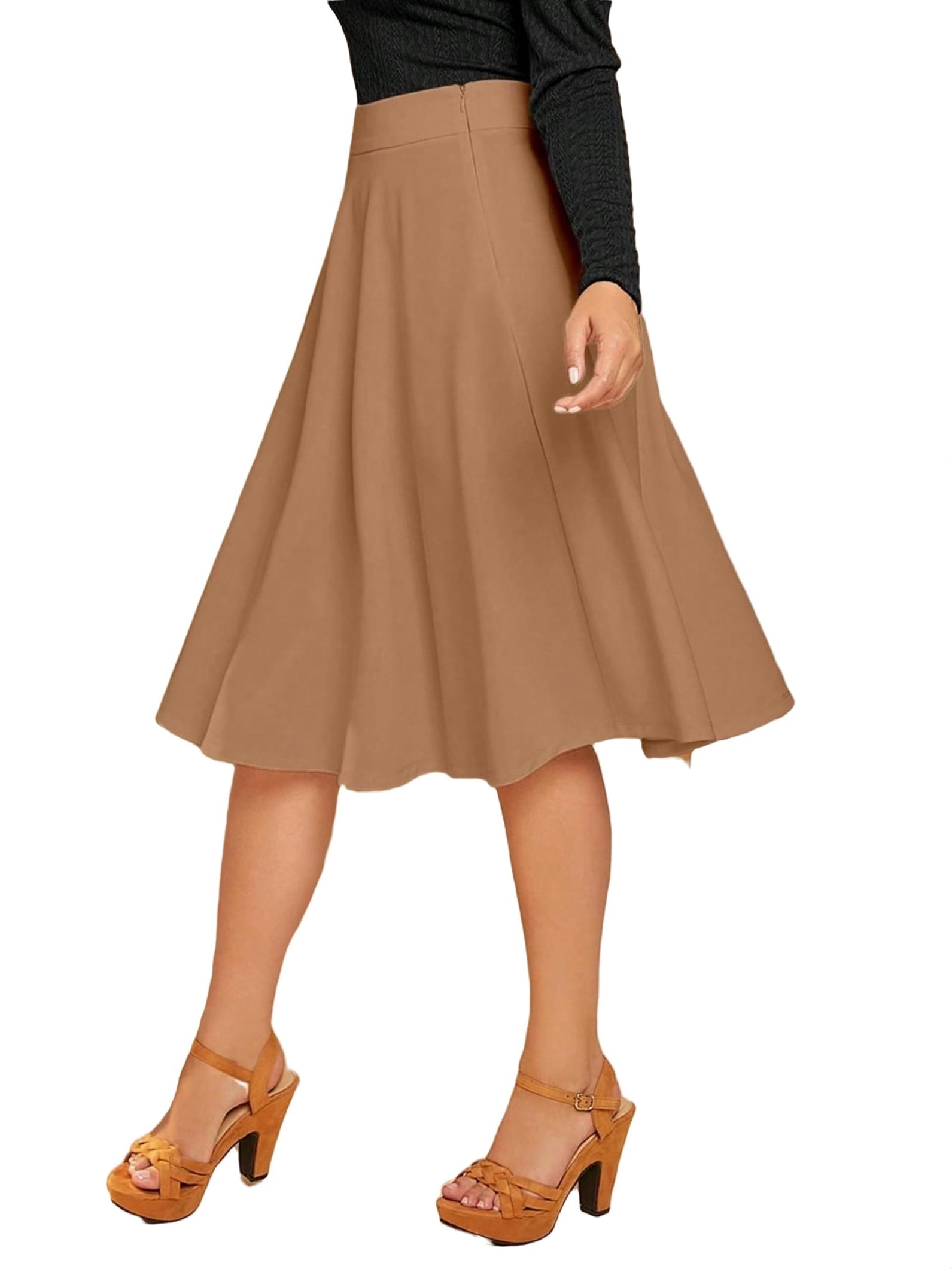 Casual Solid Flared Skirts Camel Women Skirts - Walmart.com