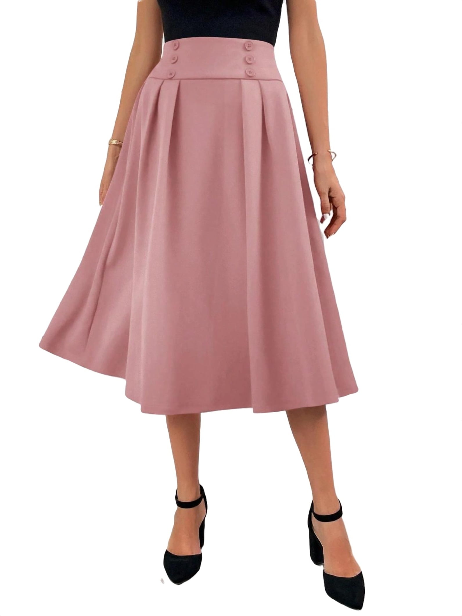Casual Solid Flared Skirts Dusty Pink Women Skirts - Walmart.com