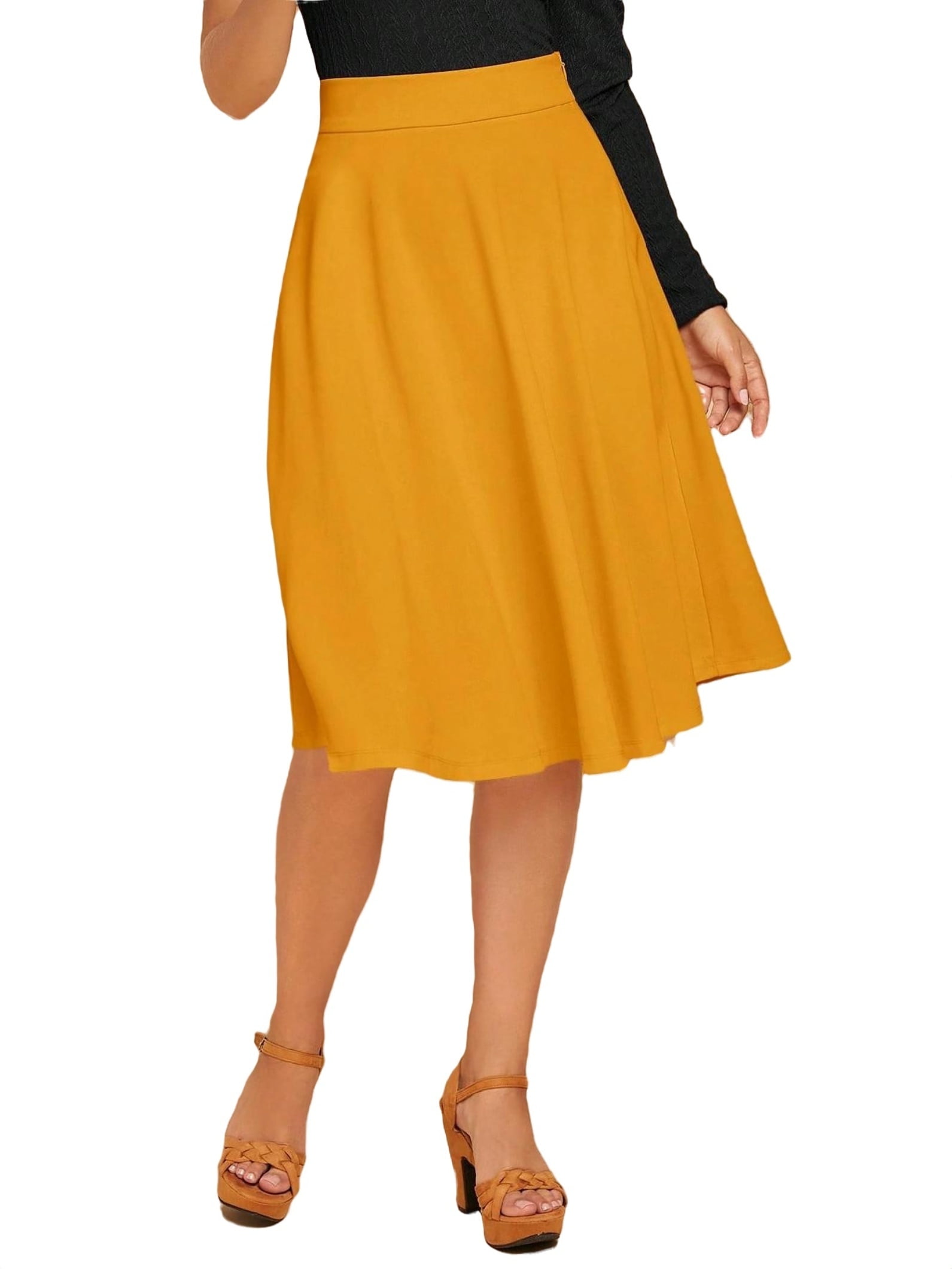 Casual Solid Flared Skirts Mustard Yellow Women Skirts - Walmart.com