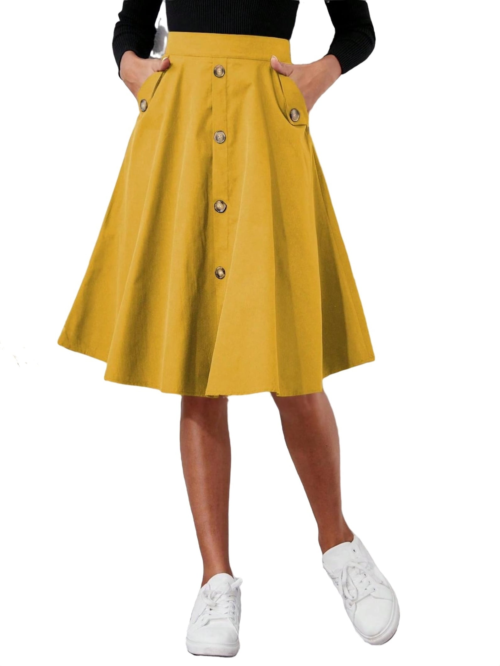 Casual Solid Flared Skirts Yellow Women Skirts - Walmart.com