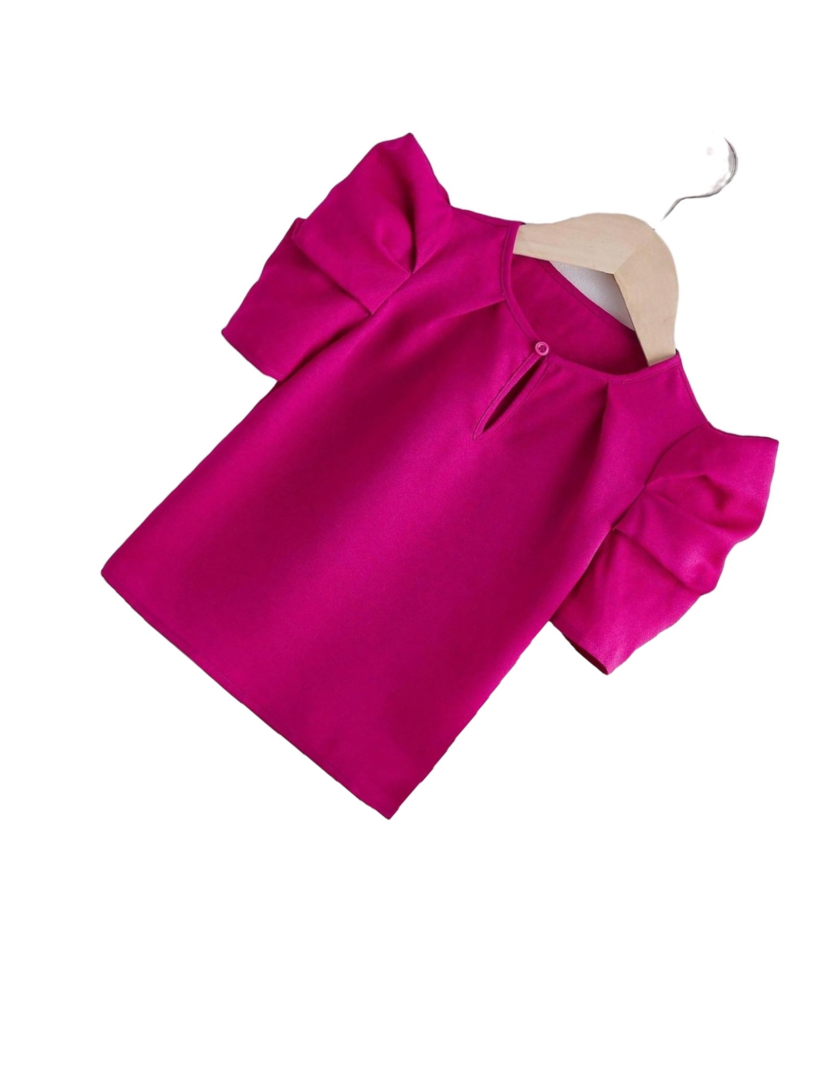 Casual Solid Keyhole Neckline Top Short Sleeve Hot Pink Color Young ...