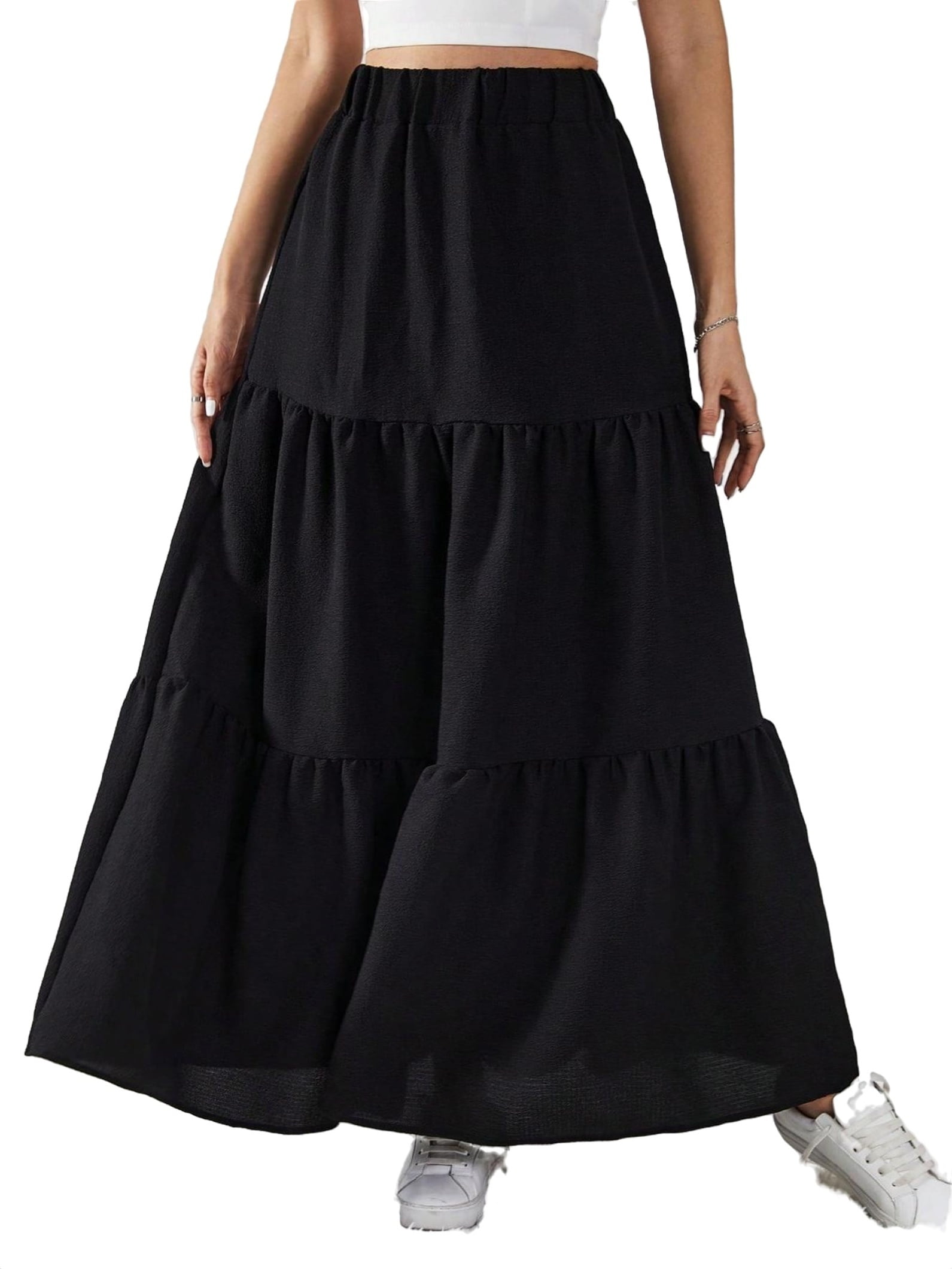 Casual Solid Layered/Tiered Black Women Skirts - Walmart.com