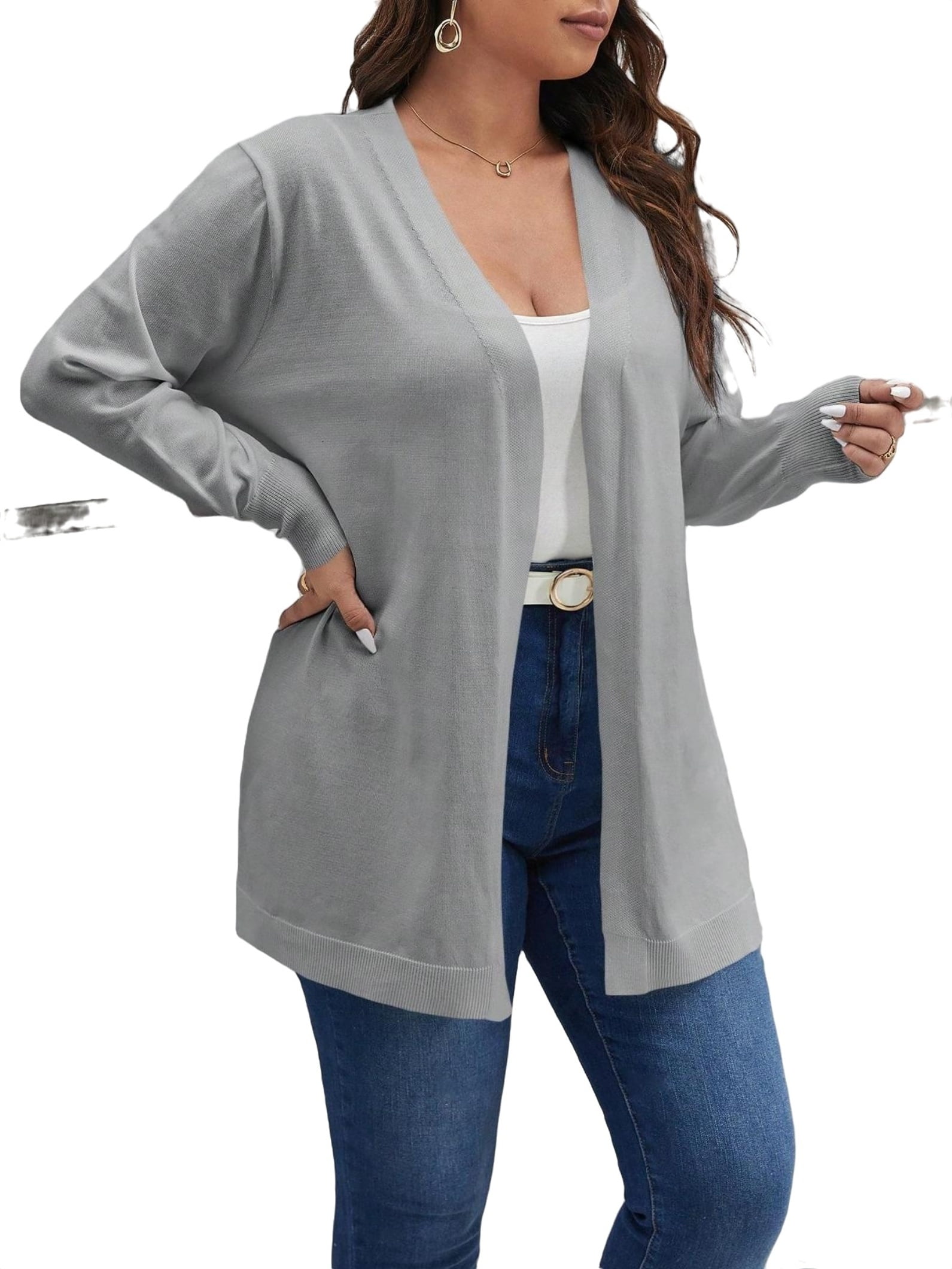 Casual Solid Long Sleeve Grey Plus Size Cardigans (Women's) - Walmart.com