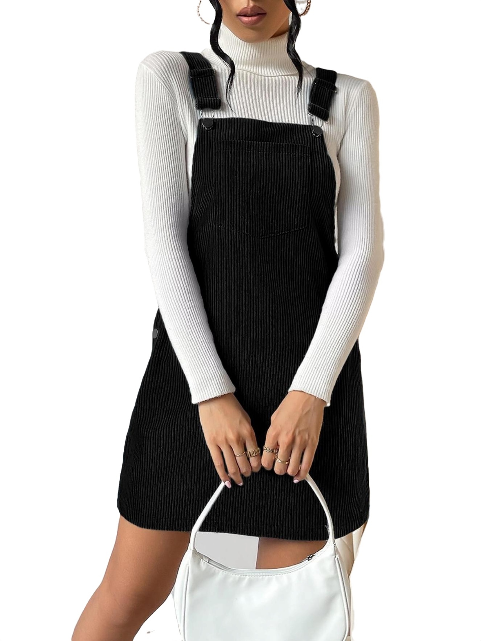 Casual Solid Pinafore Straps Black Women Dresses - Walmart.com