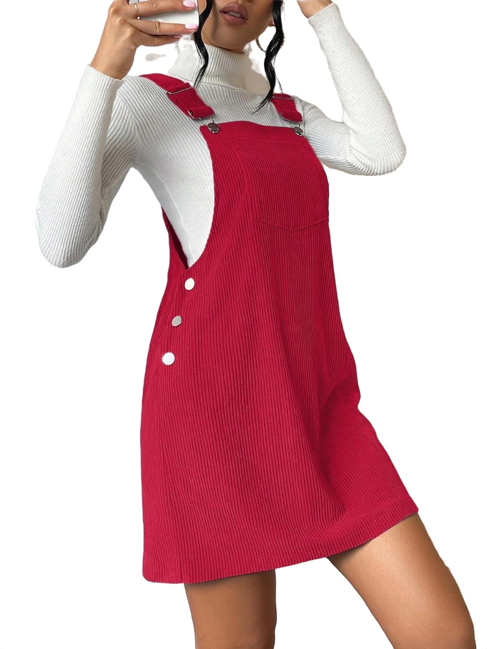 Casual Solid Pinafore Straps Red Women Dresses - Walmart.com