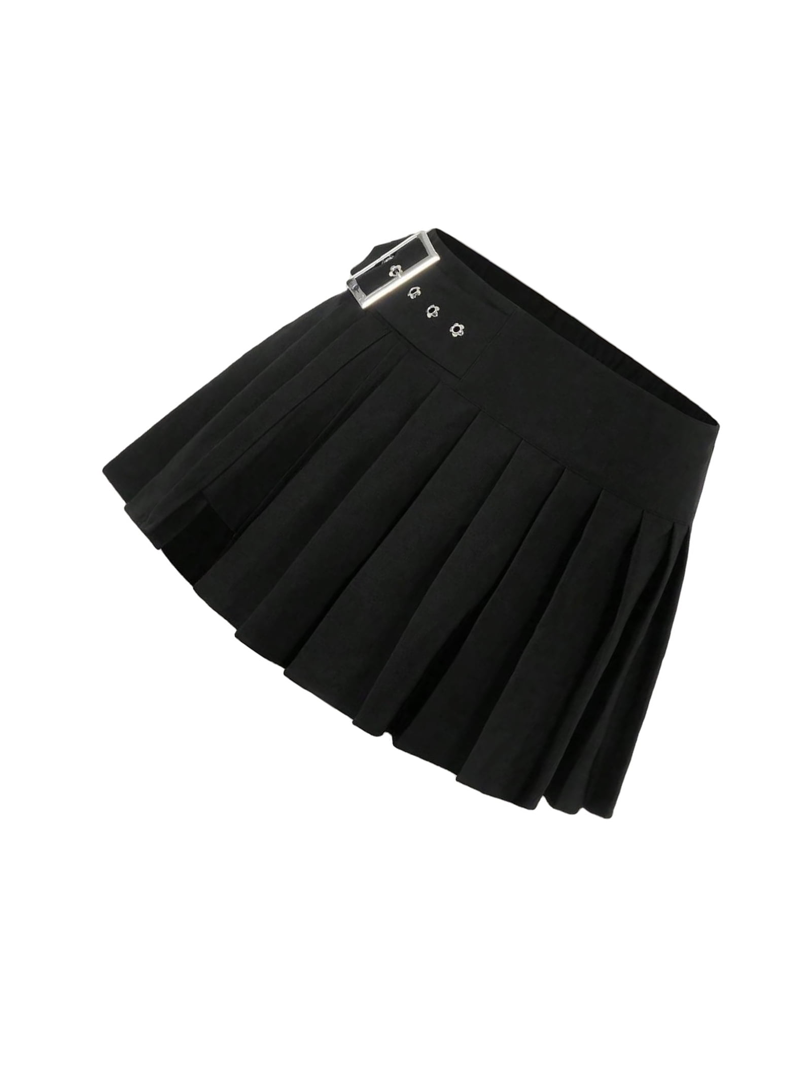 Casual Solid Pleated Skirt Black Plus Size Skirts