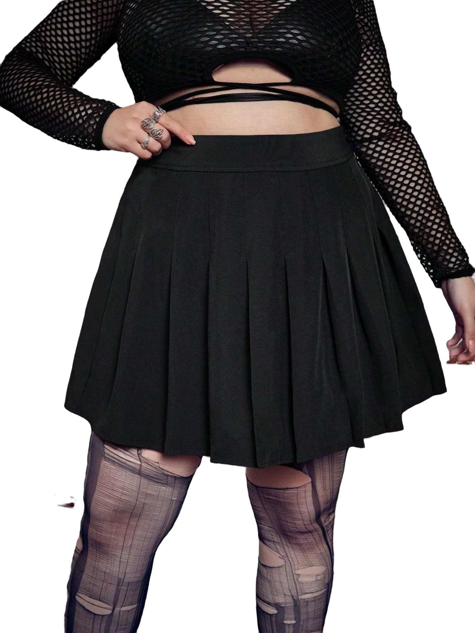 Casual Solid Pleated Skirt Black Plus Size Skirts - Walmart.com