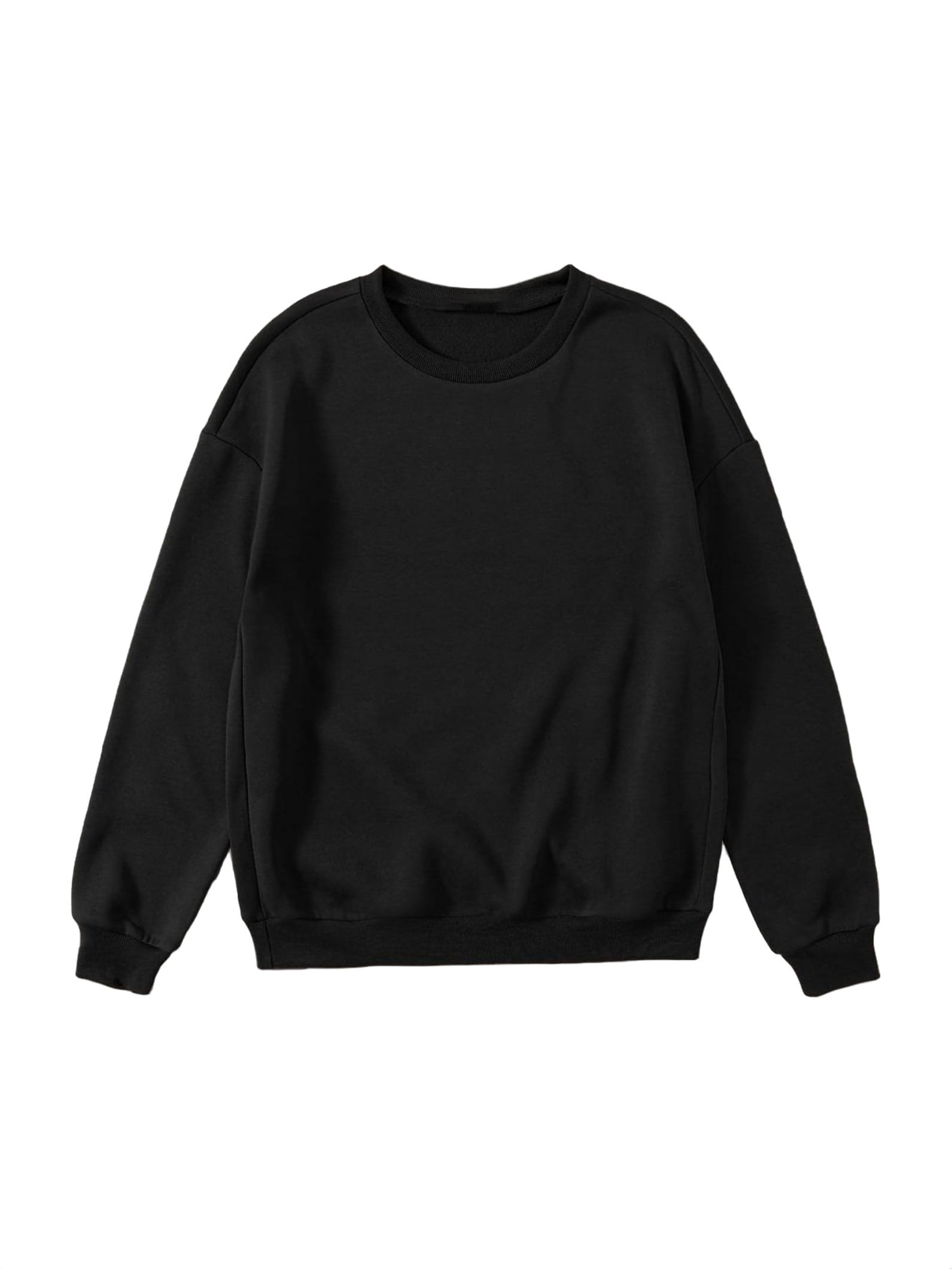 Casual Solid Pullovers Round Neck Black Women Sweatshirts - Walmart.com