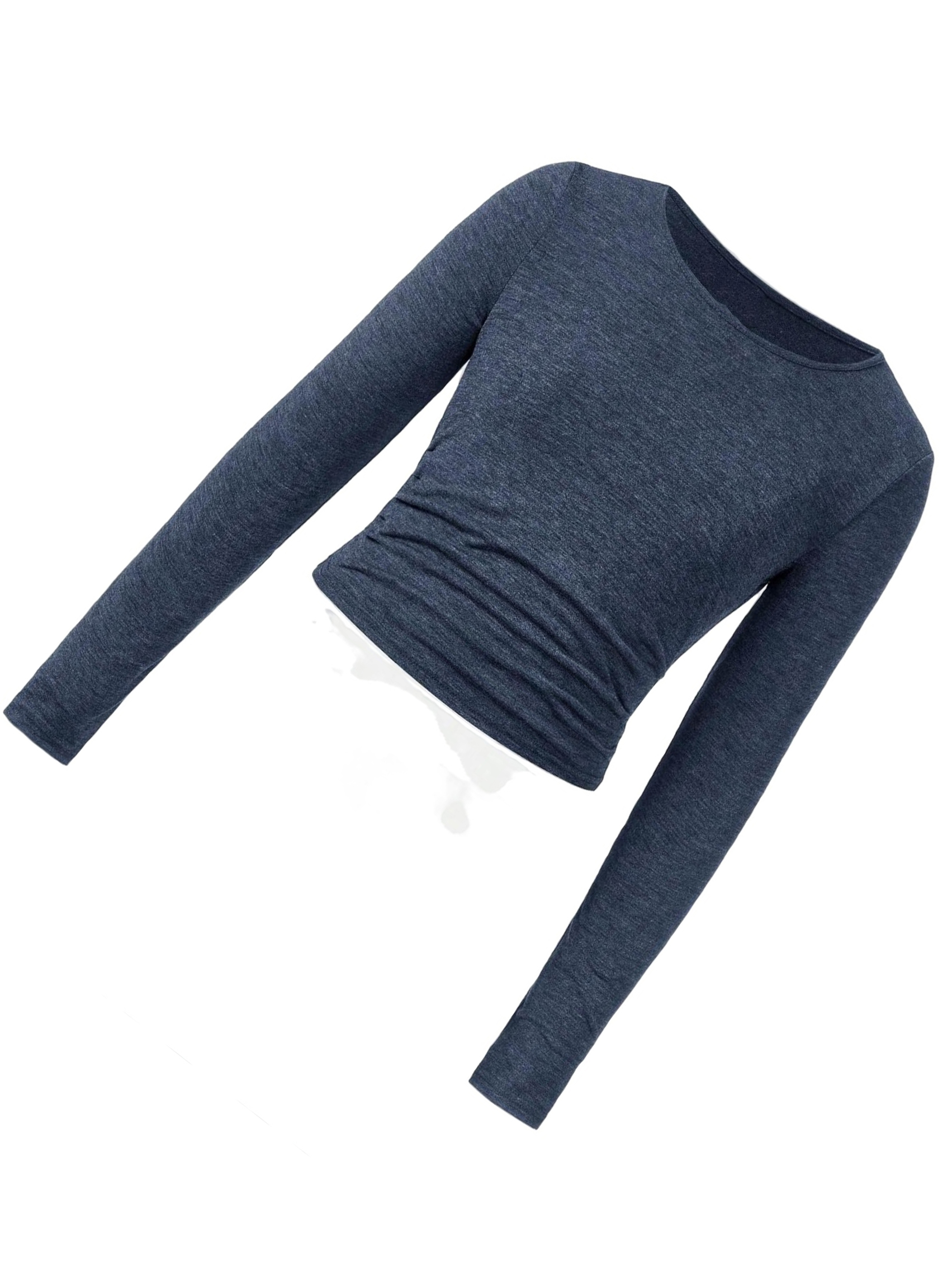 Casual Solid Round Neck Long Sleeve Navy Blue Tween Girls T-Shirts ...