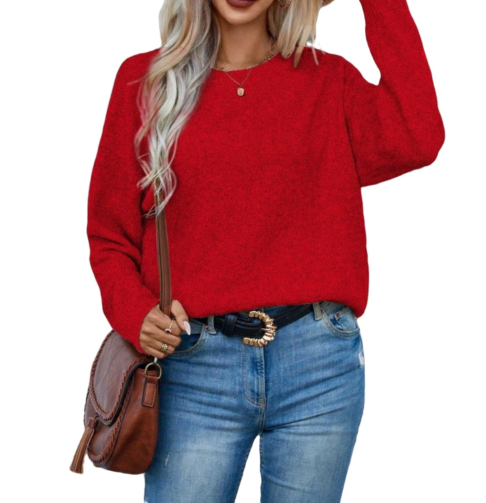 Customer reviews for Casual Solid Round Neck Pullovers Long Sleeve Red ...