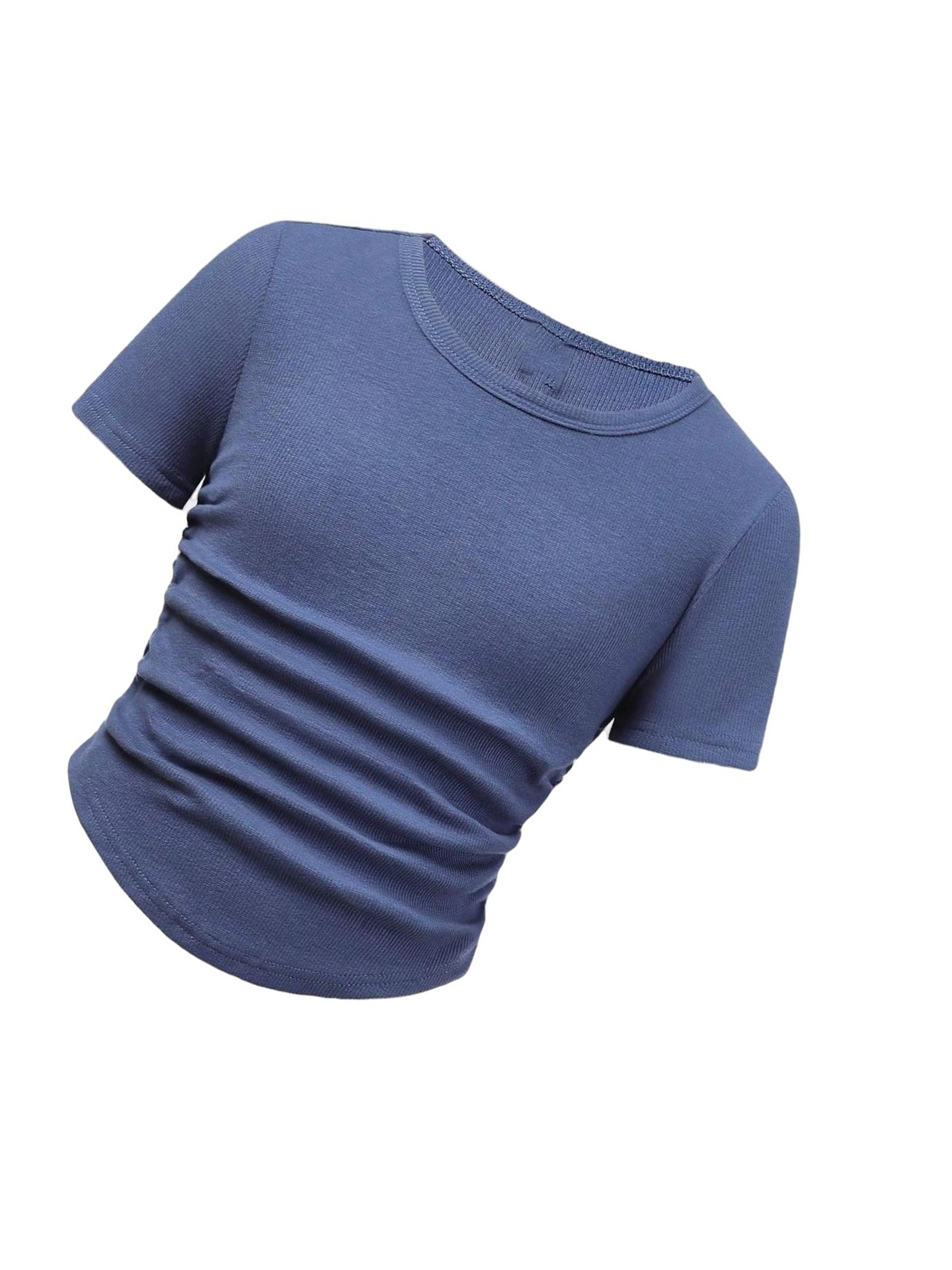 Casual Solid Round Neck Short Sleeve Dusty Blue Tween Girls T-Shirts ...