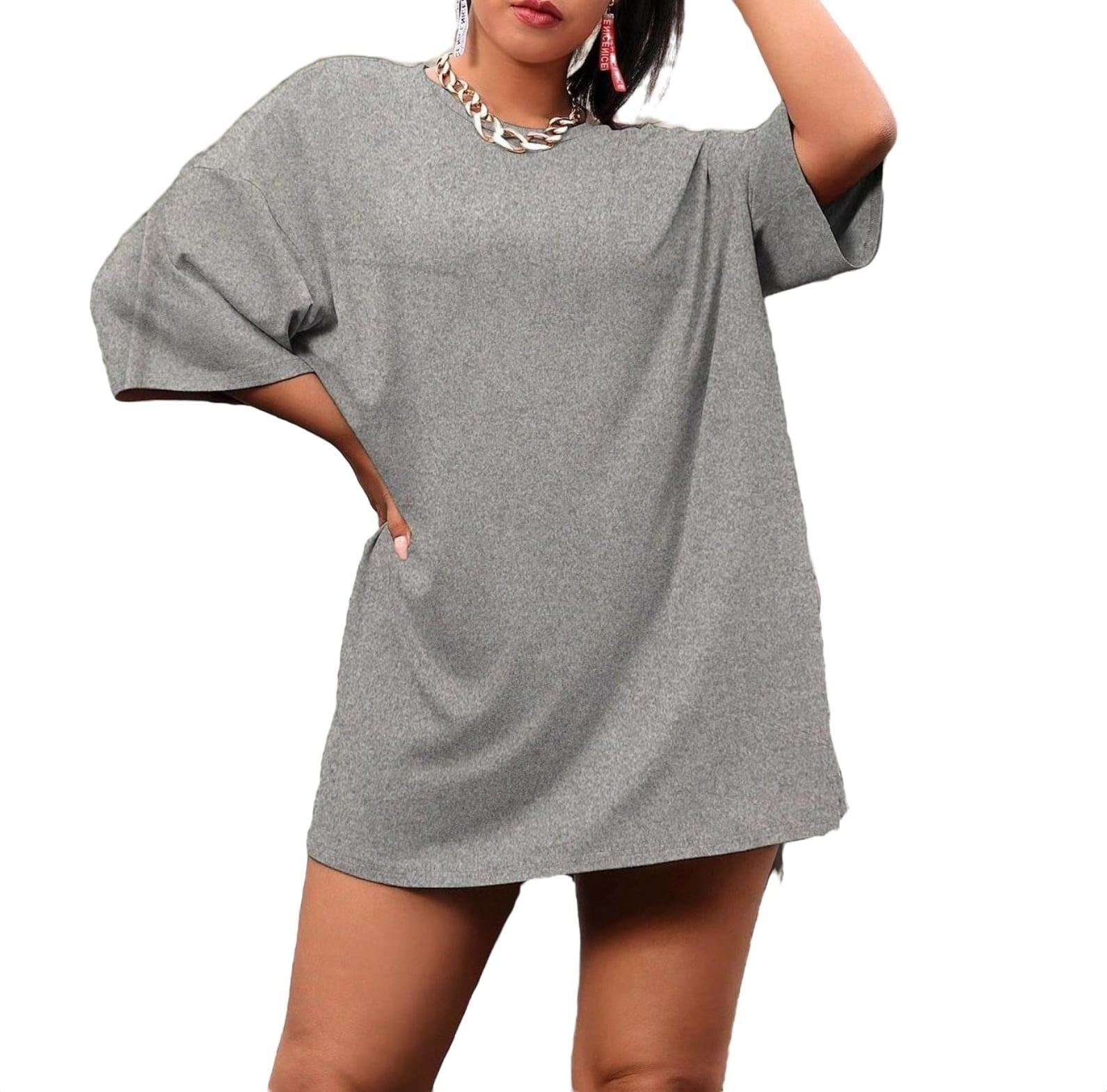 Casual Solid Round Neck Tee 3/4 Sleeve Grey Plus Size T-shirts (Women's Plus) - Walmart.com