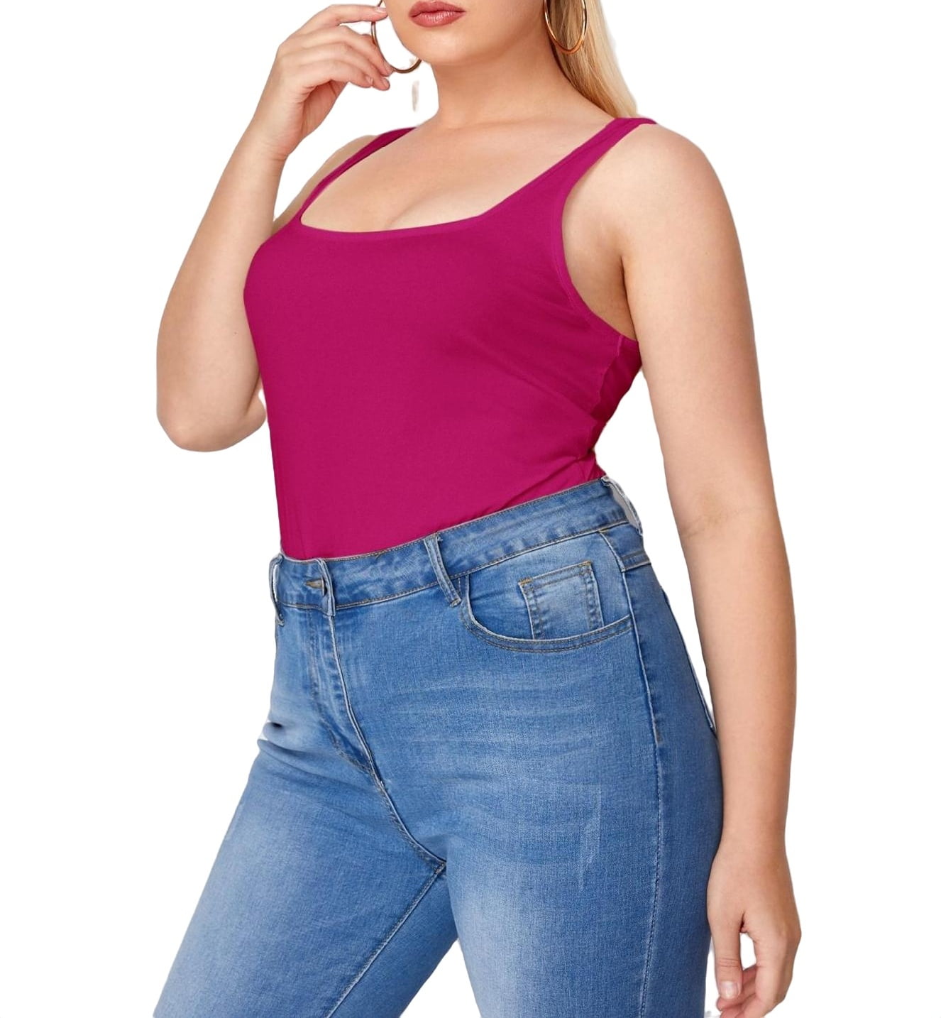 Casual Solid Scoop Neck Tank Hot Pink Plus Size Tank Tops & Camis (Women's) - Walmart.com