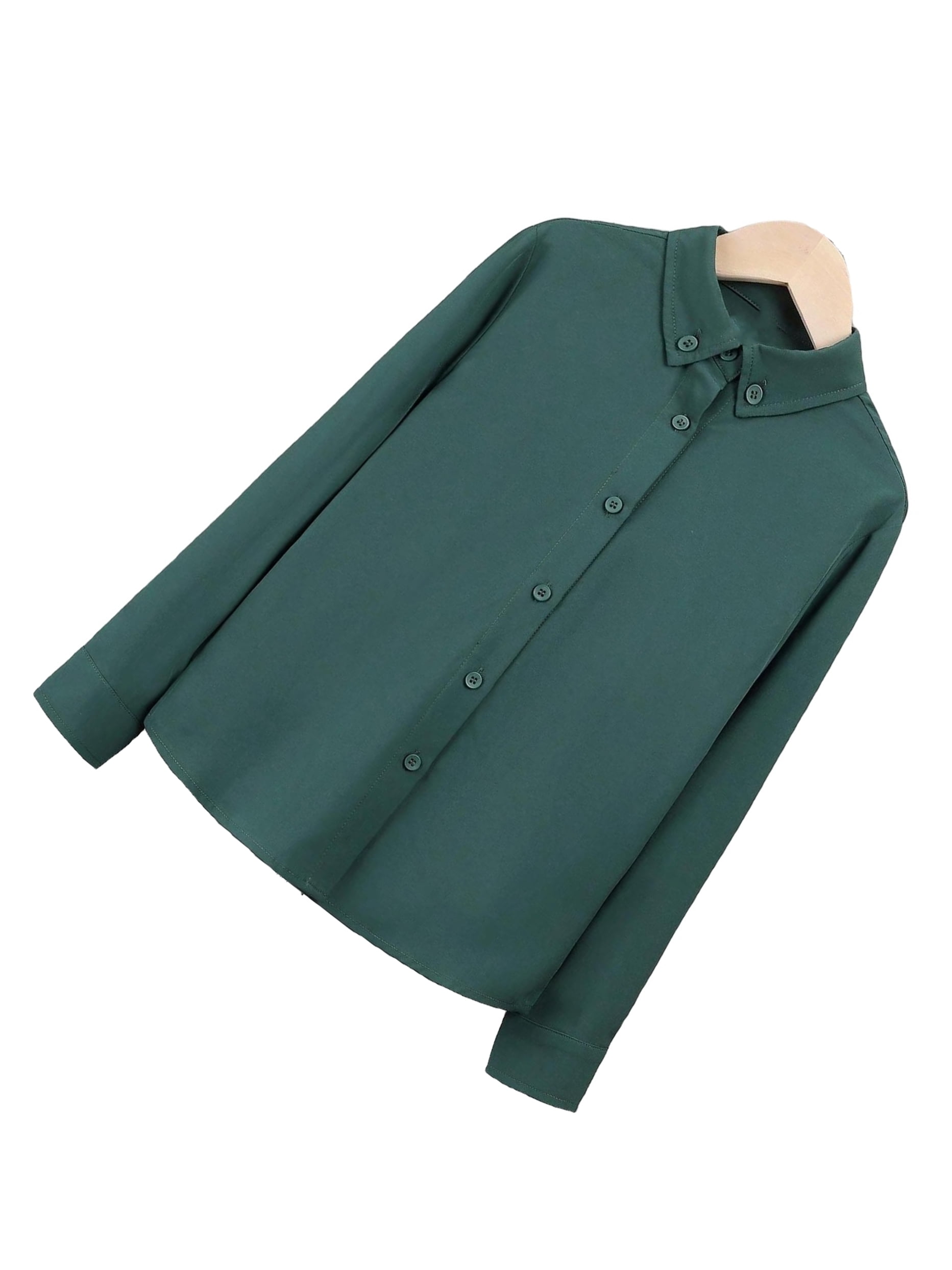 Casual Solid Shirt Collar Shirt Long Sleeve Dark Green Tween Boys ...