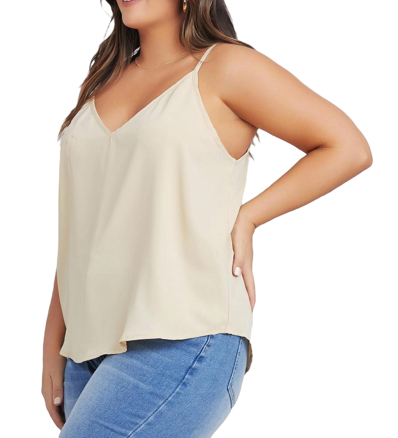 Casual Solid Spaghetti Strap Cami Beige Plus Size Tank Tops & Camis (Women's) - Walmart.com