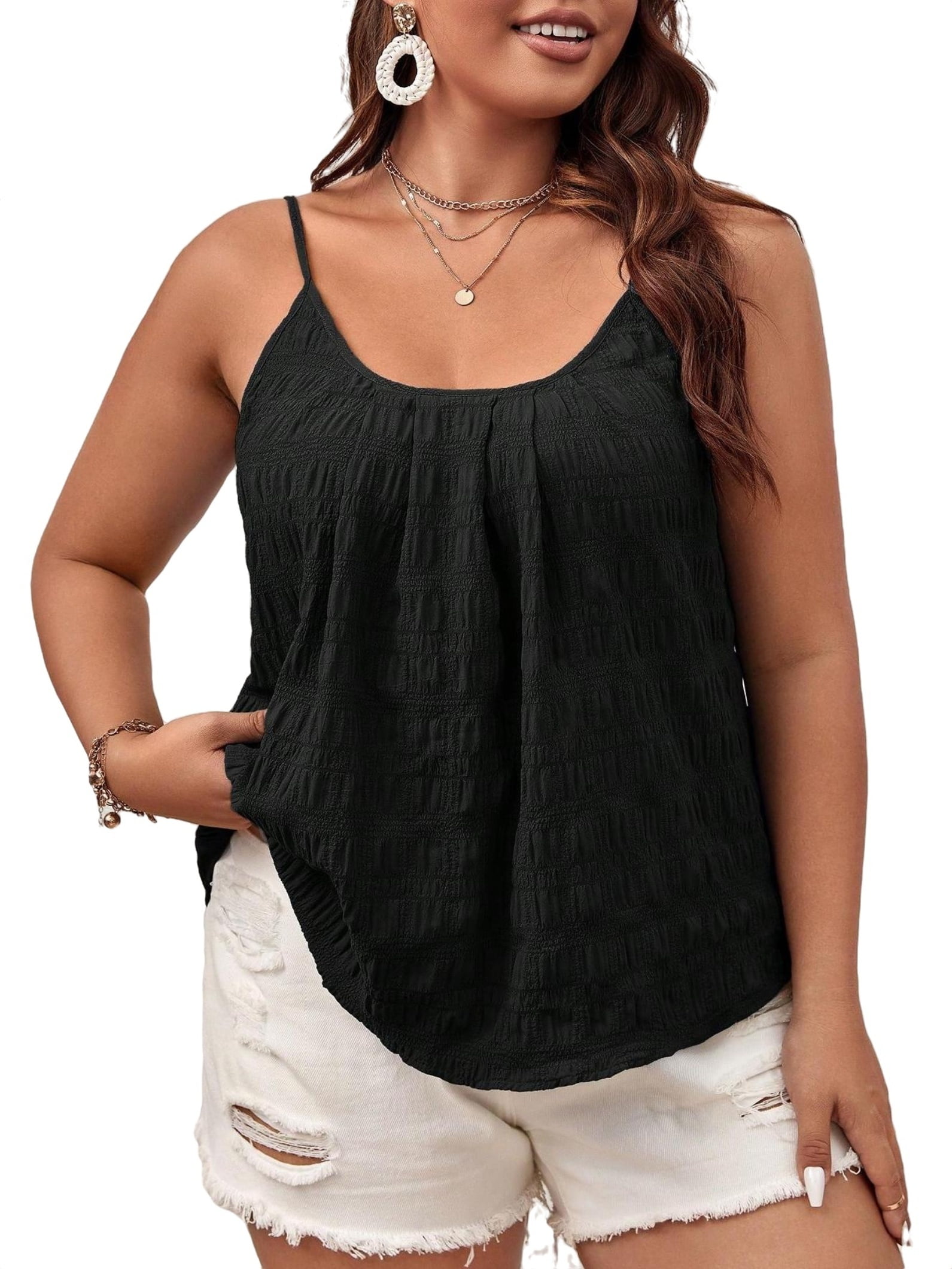 Casual Solid Spaghetti Strap Cami Black Plus Size Tank Tops & Camis (Women's) - Walmart.com