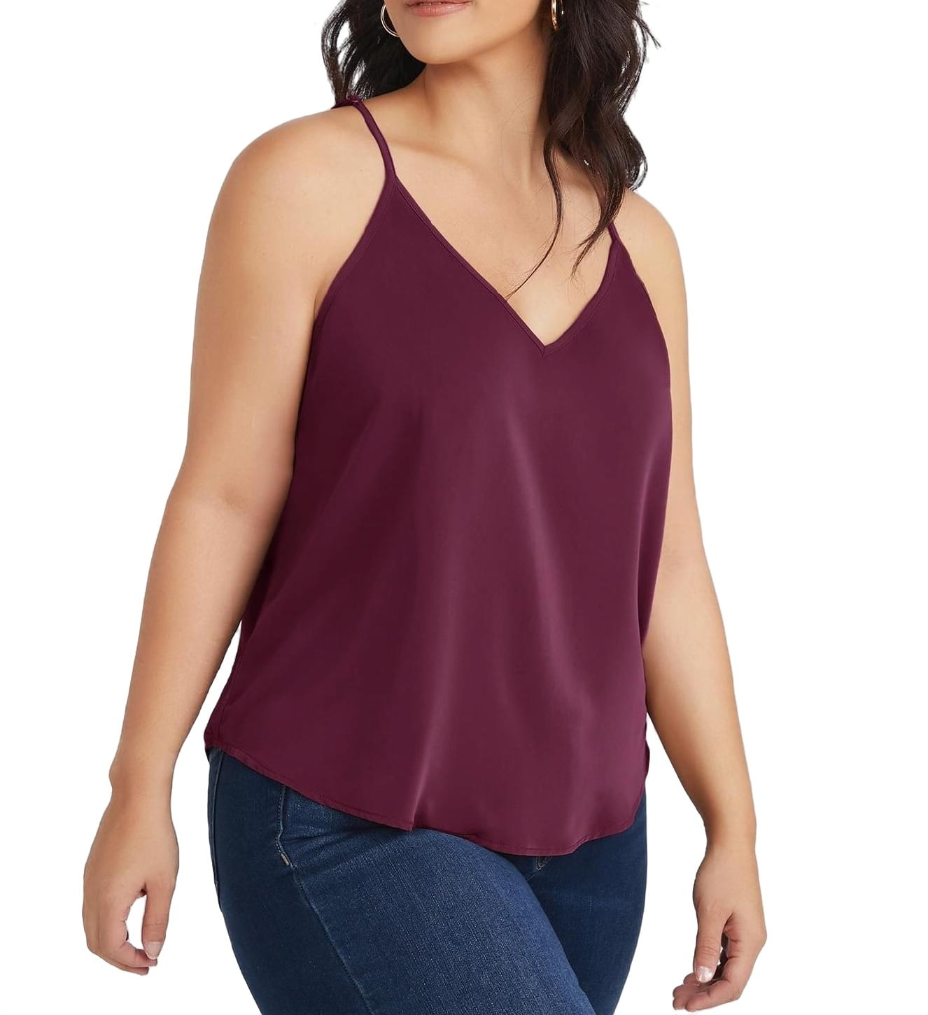 Casual Solid Spaghetti Strap Cami Burgundy Plus Size Tank Tops & Camis (Women's) - Walmart.com