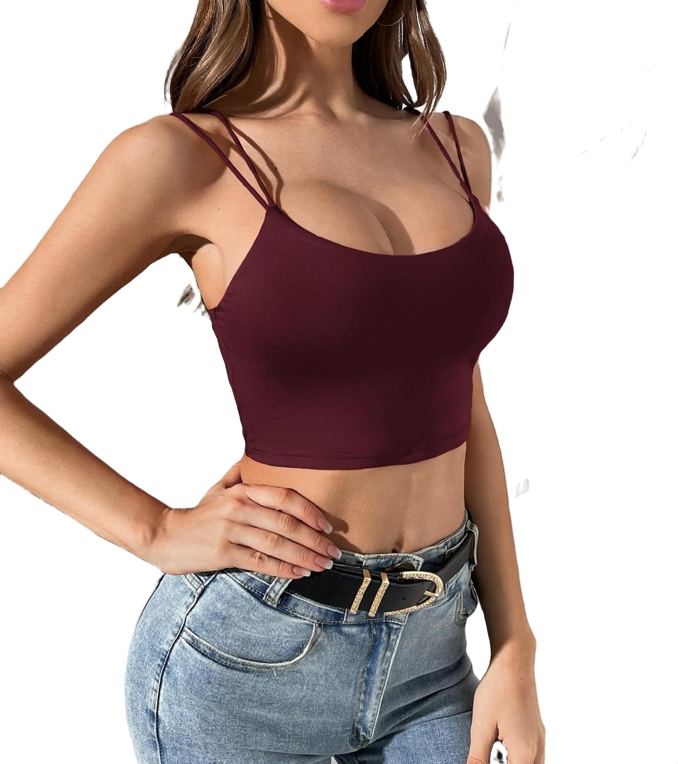 Casual Solid Spaghetti Strap Cami Burgundy Womens Tank Tops & Camis (Women's) - Walmart.com